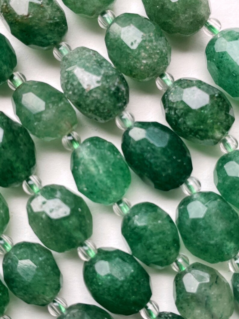 Natural Green Strawberry Quartz Stone Bead. Faceted 10x12mm Barrel ...