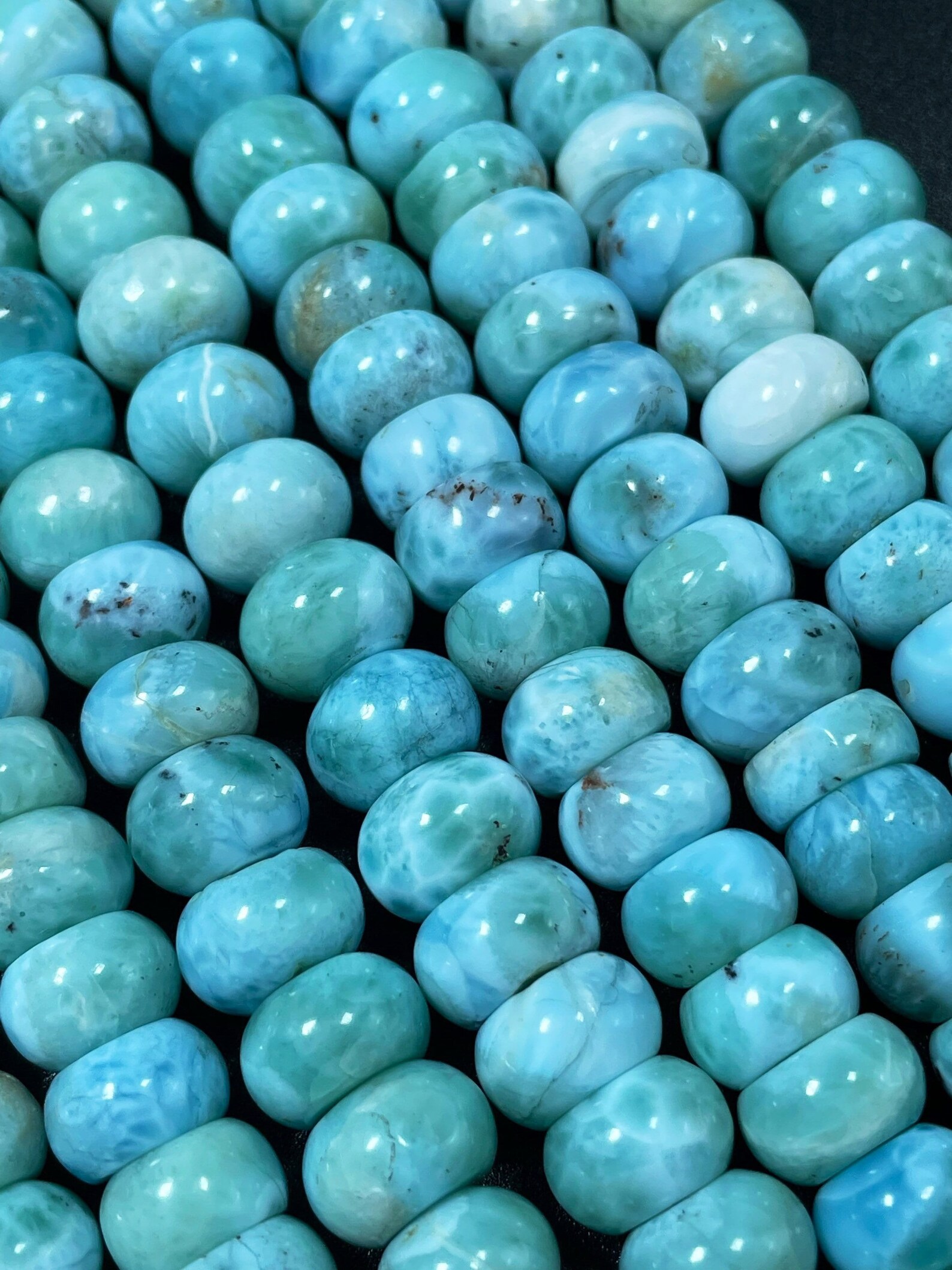 AA+ 100% Natural Larimar Gemstone Bead. 5x8mm 6x10mm Rondelle Shape ...
