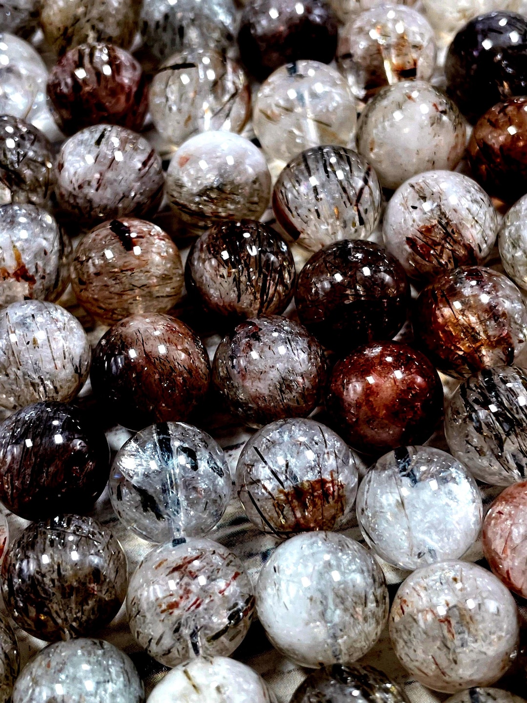 AAA Natural Rutilated Quartz.gemstone Bead . 8mm 10mm Round Bead ...