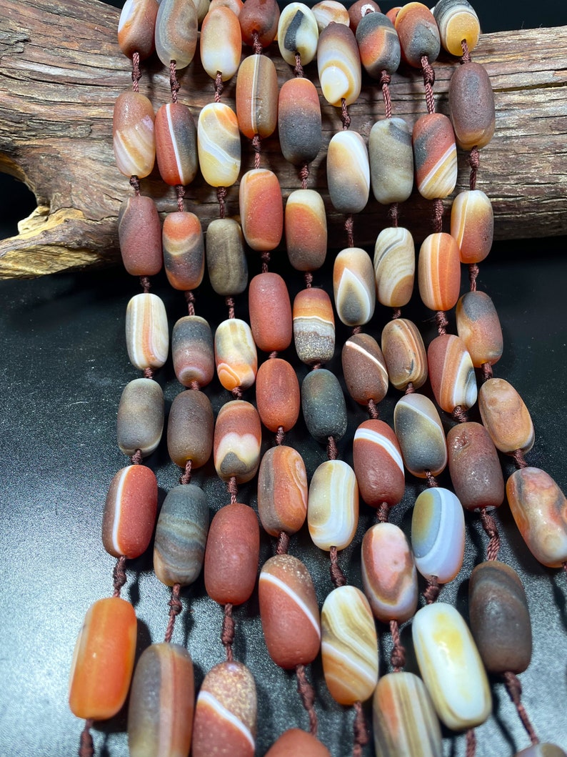 Natural Matte Botswana Agate Gemstone Bead . 13x25mm Barrel Shape Bead. Gorgeous Natural Brown ...