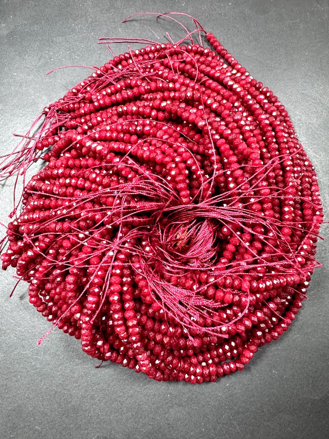 Natural Gemstone Bead. Red Jade Stone Bead. Faceted Rondelle Shape ...