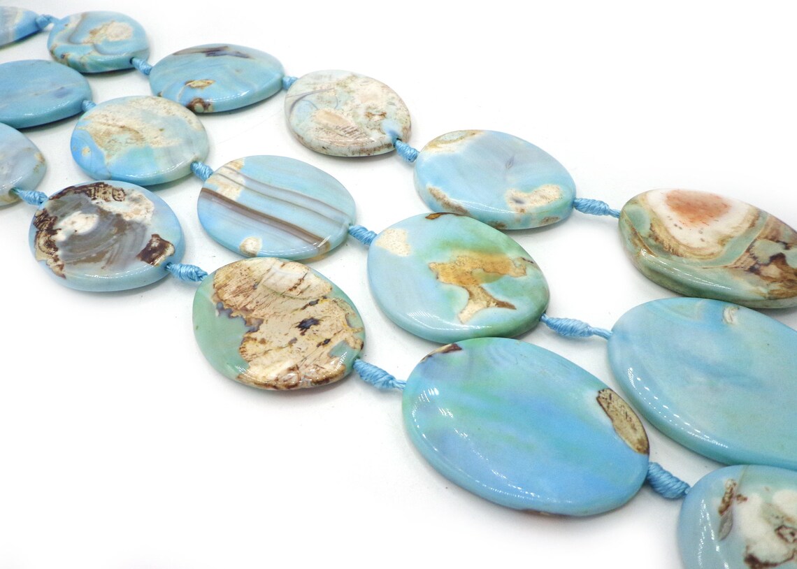 NATURAL Gemstone Sky Blue Dragon Skin Agate, Oval Shape, 26x35mm, Full ...