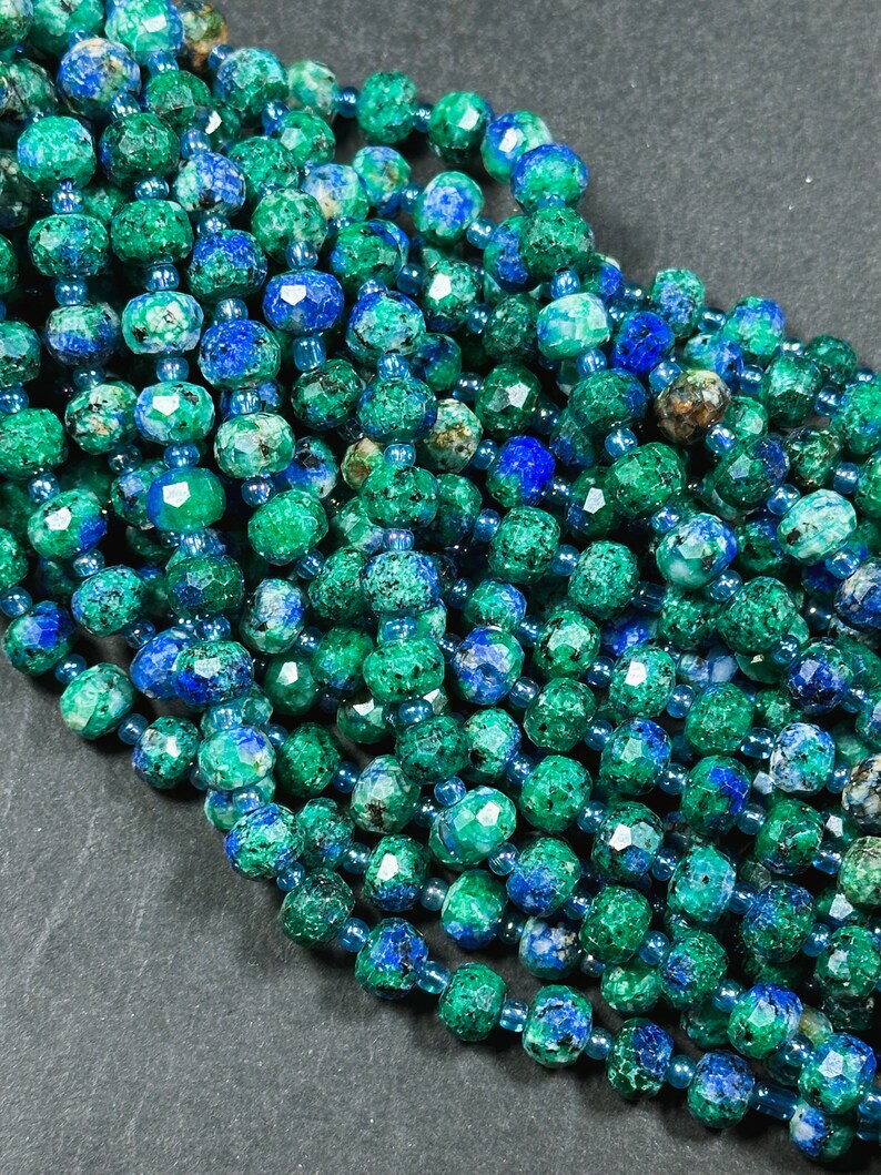 Natural Azurite Gemstone Faceted 8x6mm Rondelle Shape Beads, Beautiful ...