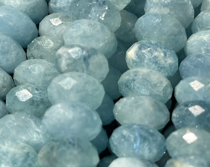 AAA Natural Blue Aquamarine Stone Bead . Faceted 4x7m 5x8mm 6x9mm ...
