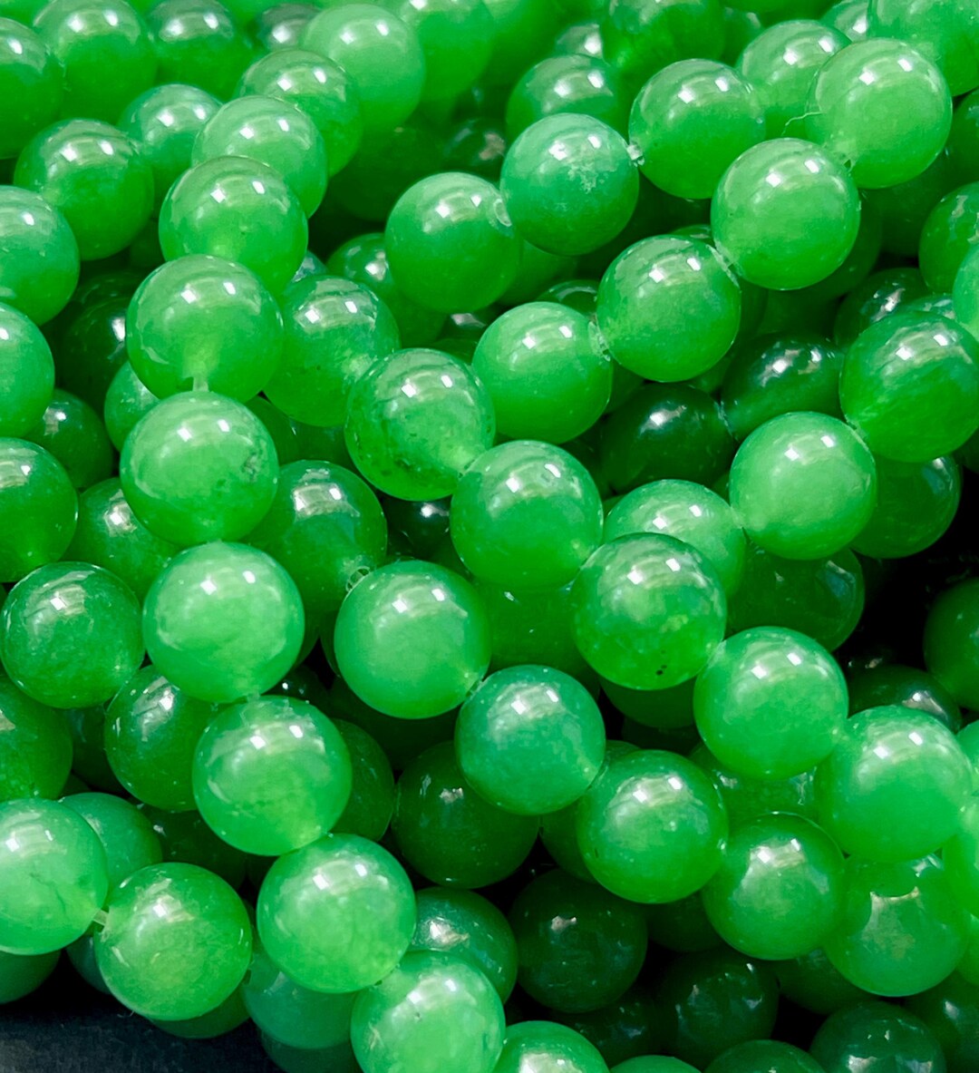 Natural Green Jade Gemstone Bead Smooth 6mm 8mm 10mm Round Beads ...