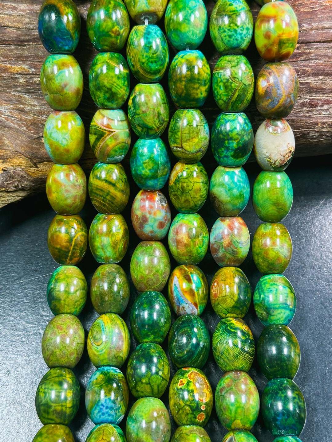 Natural Tibetan Gemstone Bead 19x15mm Barrel Shape, Gorgeous Multicolor ...
