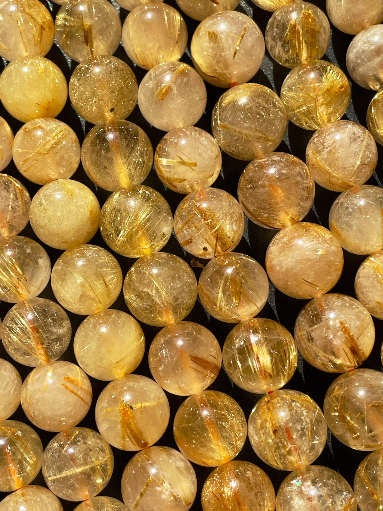 AA+ Guide Natural Gold Rutilated Quartz. Round Bead . Natural Golden ...