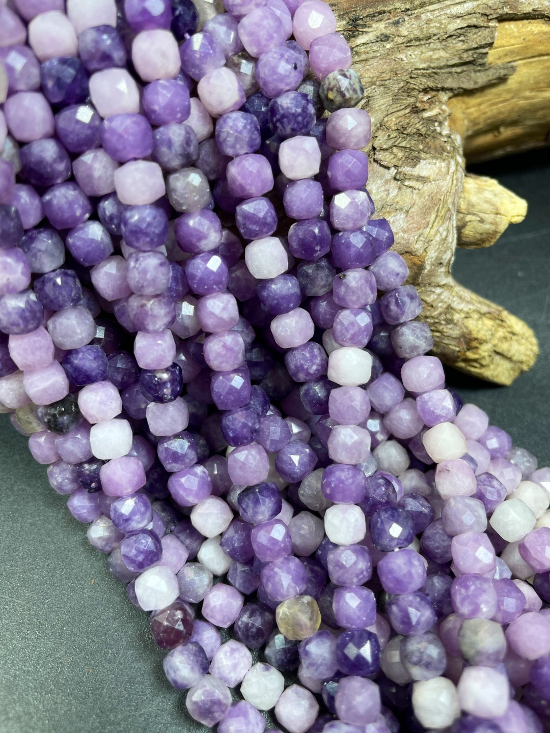 Natural Lepidolite Gemstone Bead . 6mm Cube Shape . Gorgeous Natural ...