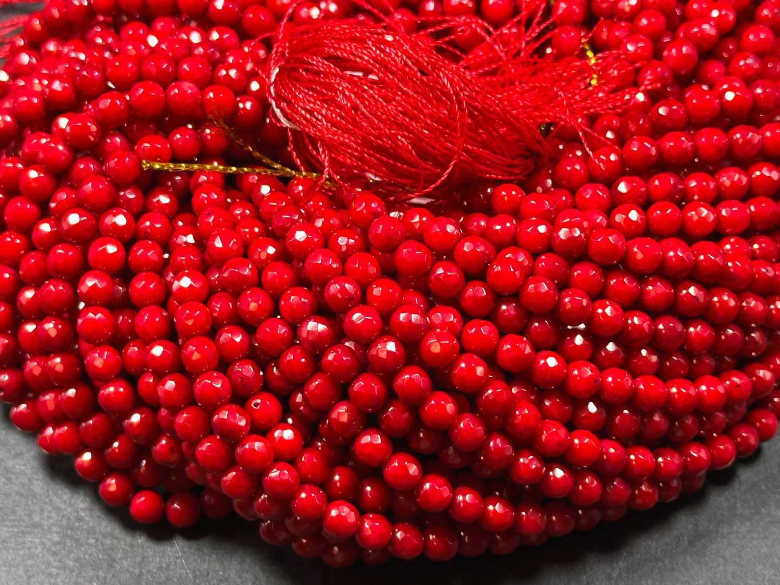 Natural Red Coral Gemstone Bead Faceted 3mm 5mm Round Beads, Beautiful ...