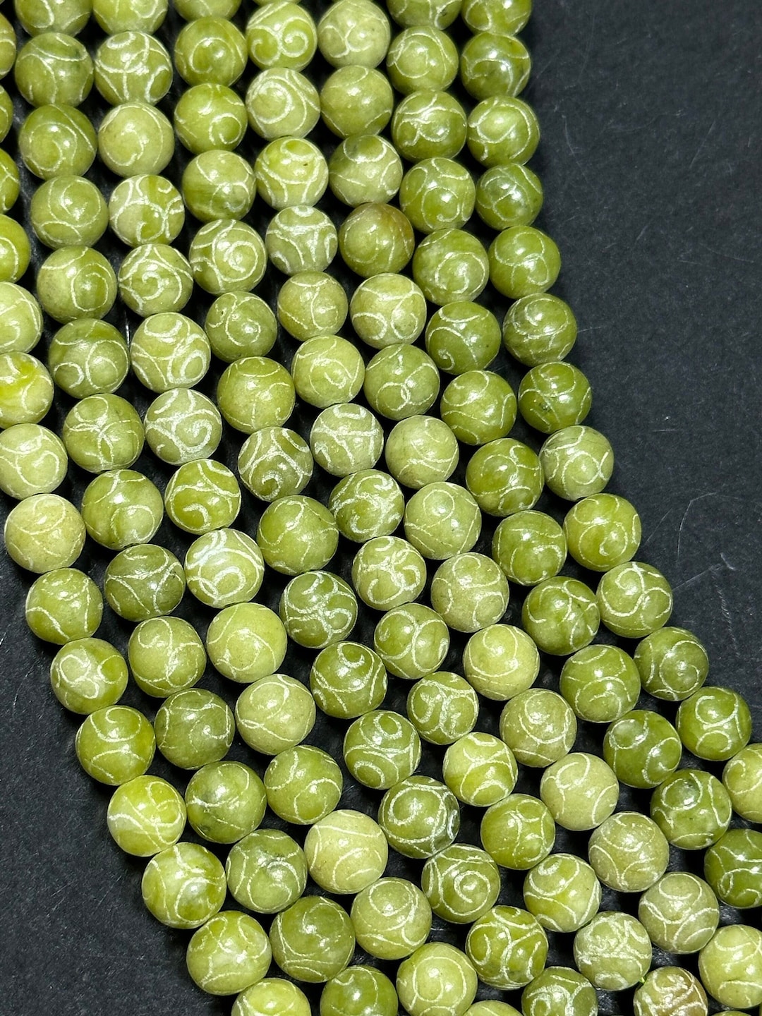 NATURAL Hand-carved Jade Gemstone Bead, 8mm Round Beads. Beautiful ...
