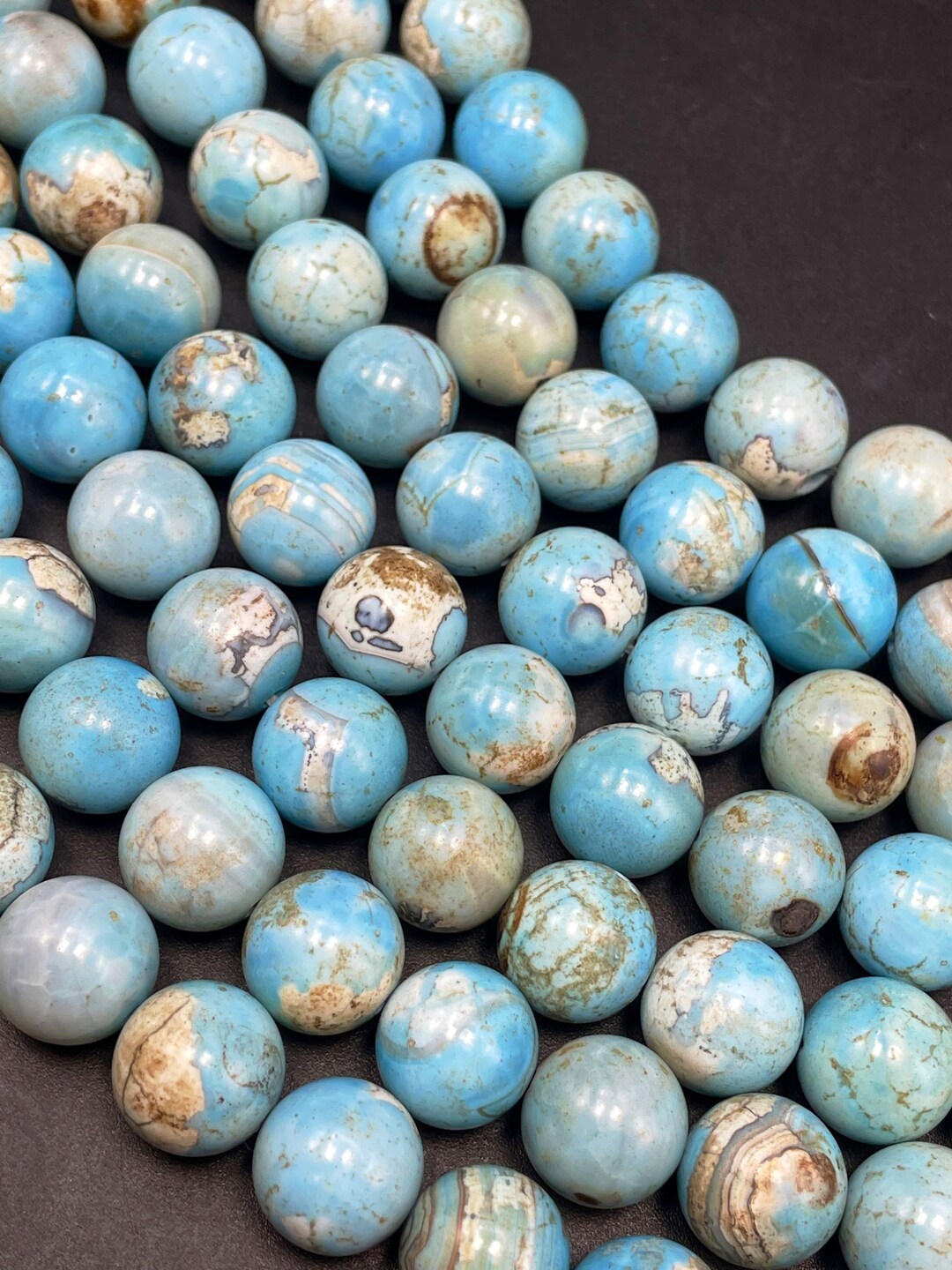 Beautiful Blue Dragon Skin Agate Stone Bead. 12mm Round Bead. Gorgeous ...