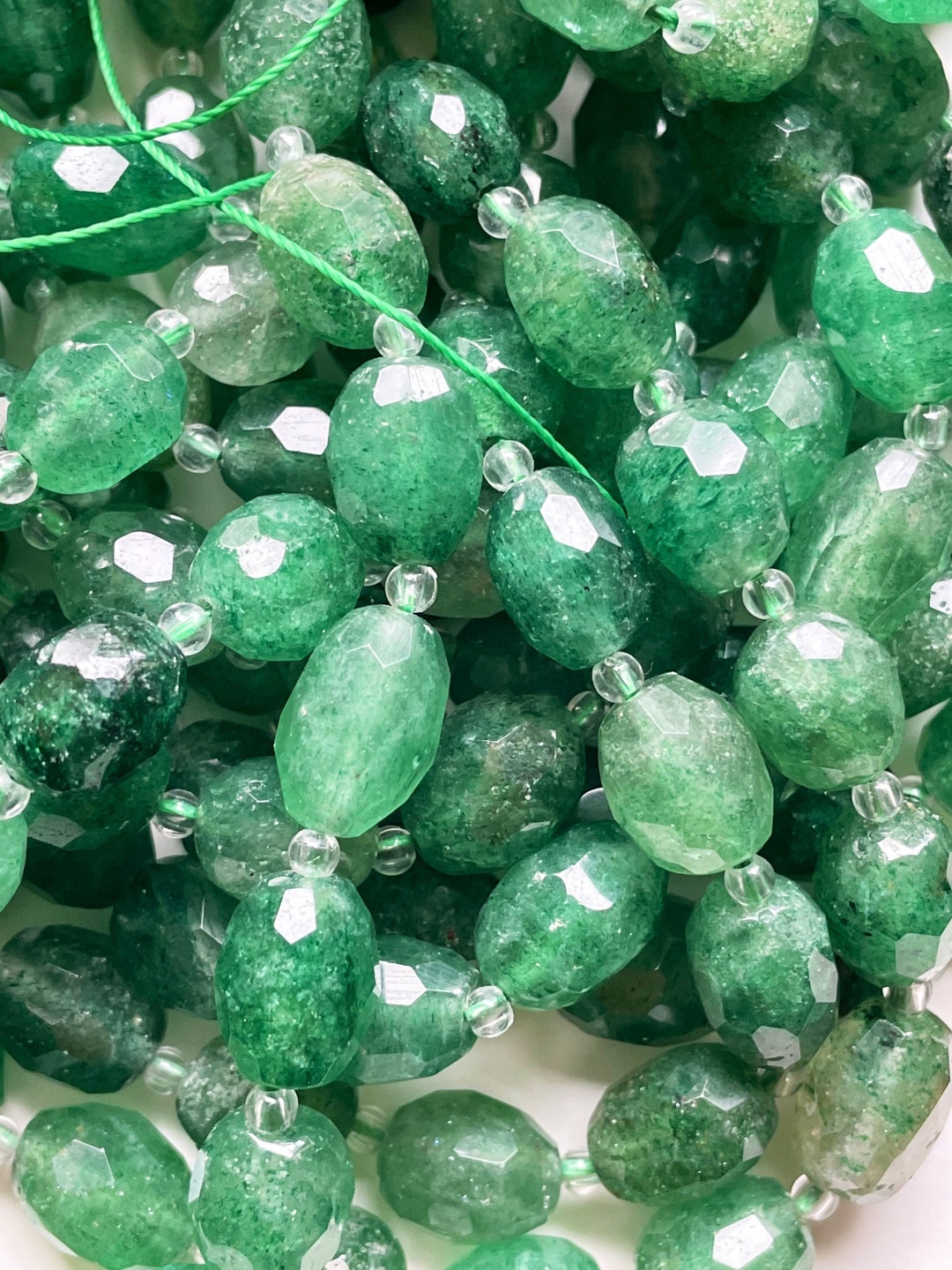 Natural Green Strawberry Quartz Stone Bead. Faceted 10x12mm Barrel ...