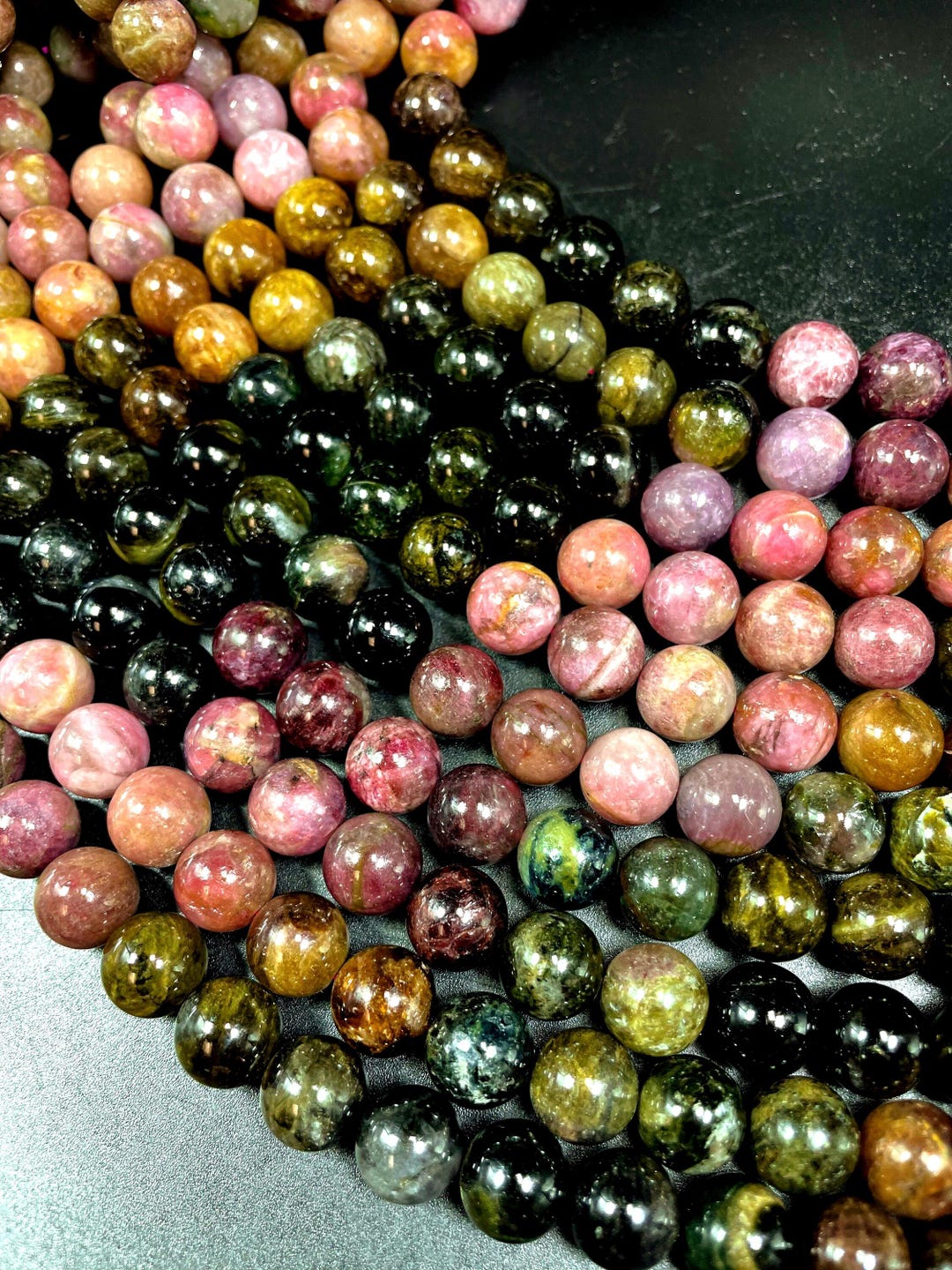 AAA Natural Multi Color Turmaline Gemstone Round Bead . 6mm 8mm 10mm ...