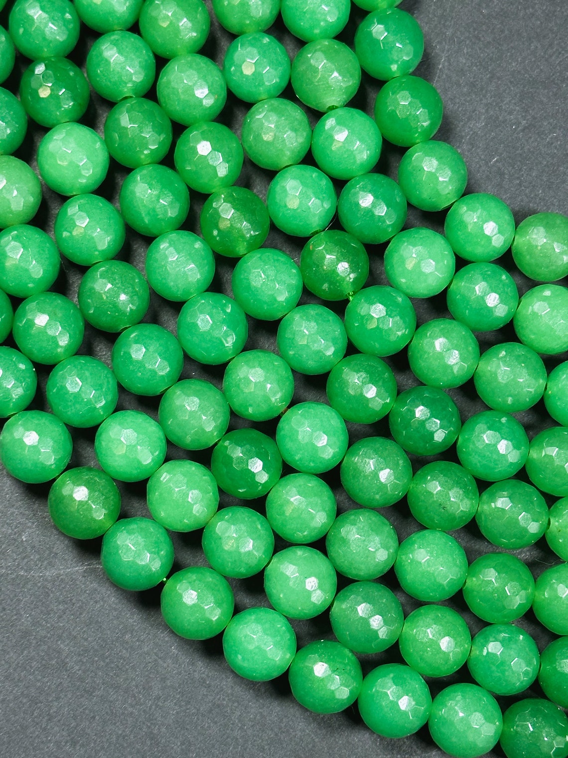 Natural Green Jade Gemstone Bead Faceted 12mm Round Bead, Beautiful ...
