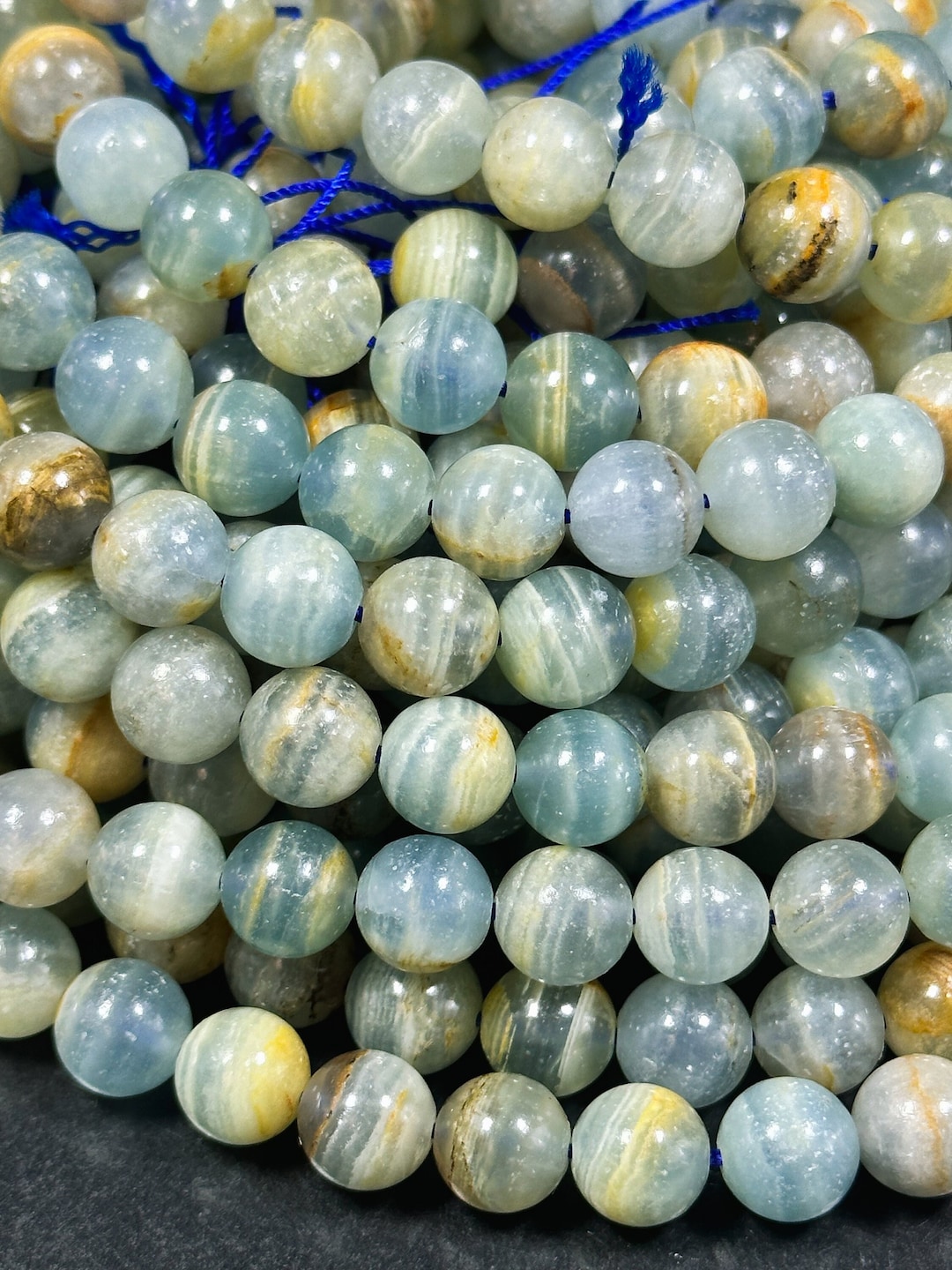 AAA Natural Calcite Gemstone Round Bead 6mm 8mm 10mm Round Bead. Gorgeous Natural Aqua Blue ...