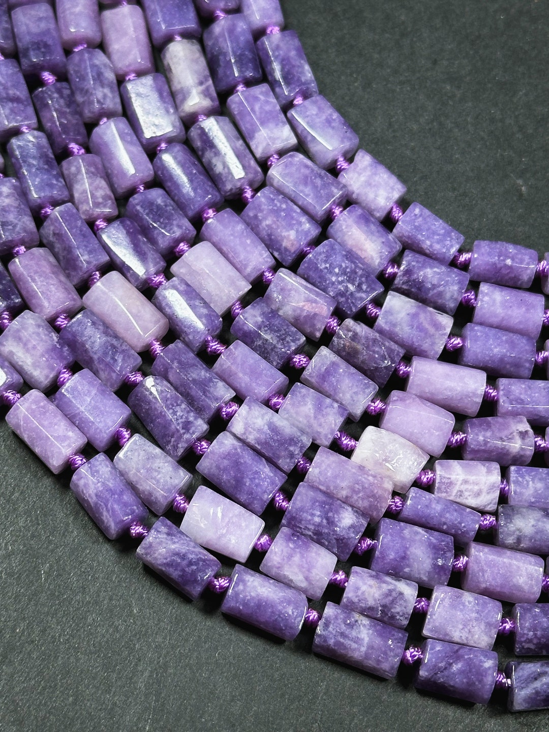 Natural Lepidolite Gemstone Bead Faceted 10x6mm Tube Shape Bead ...