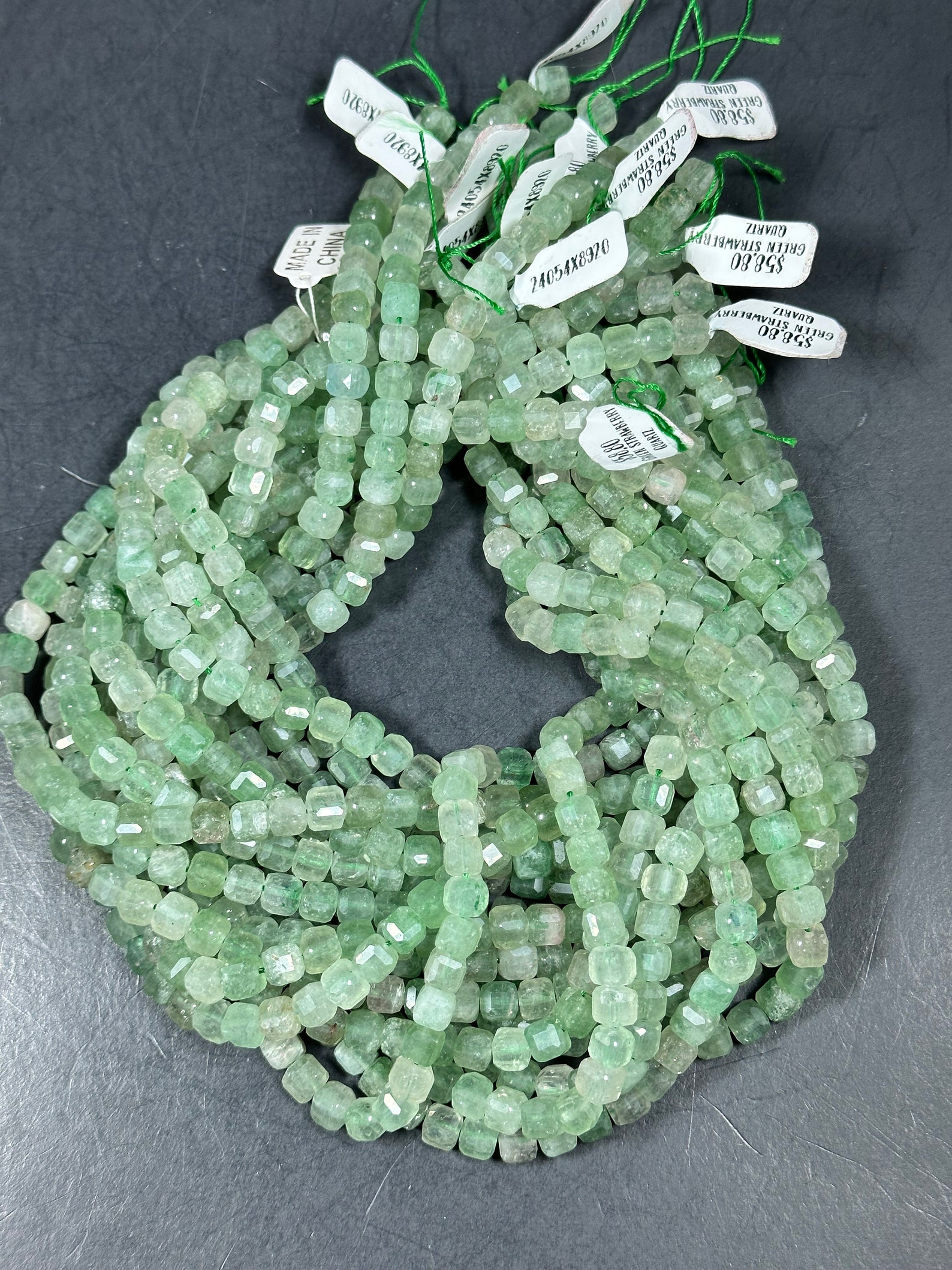 NATURAL Green Strawberry Quartz Gemstone Bead Faceted 6mm Cube Shape ...