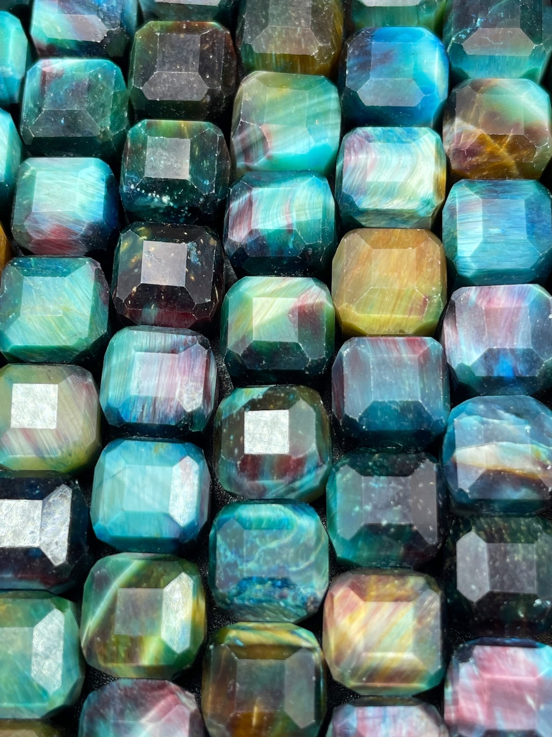 Natural Galaxy Tiger Eye Stone Bead Faceted 9mm Cube Shape. Beautiful ...