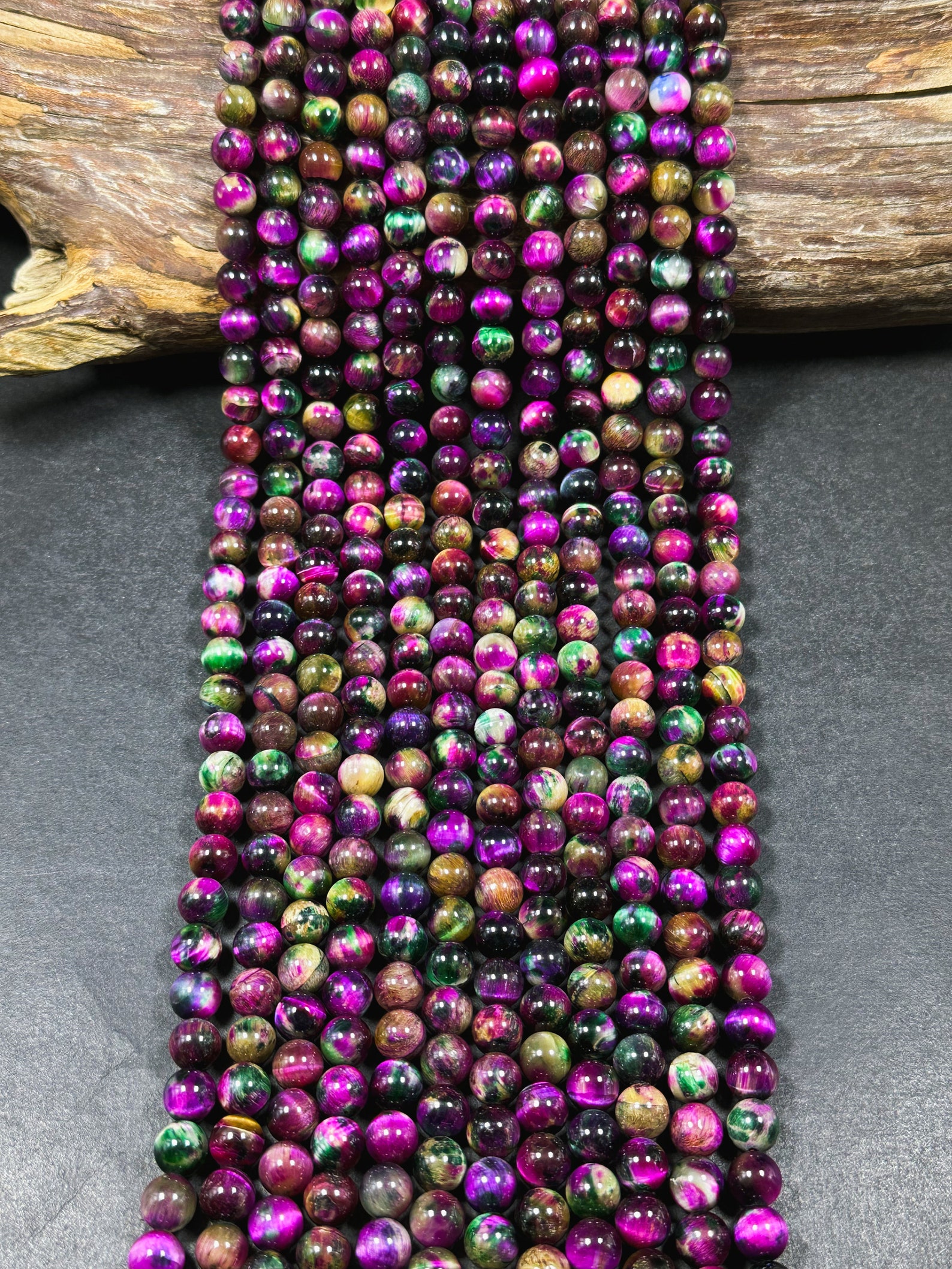 Beautiful Galaxy Fuchsia Pink Tiger Eye Gemstone 8mm Round Beads ...