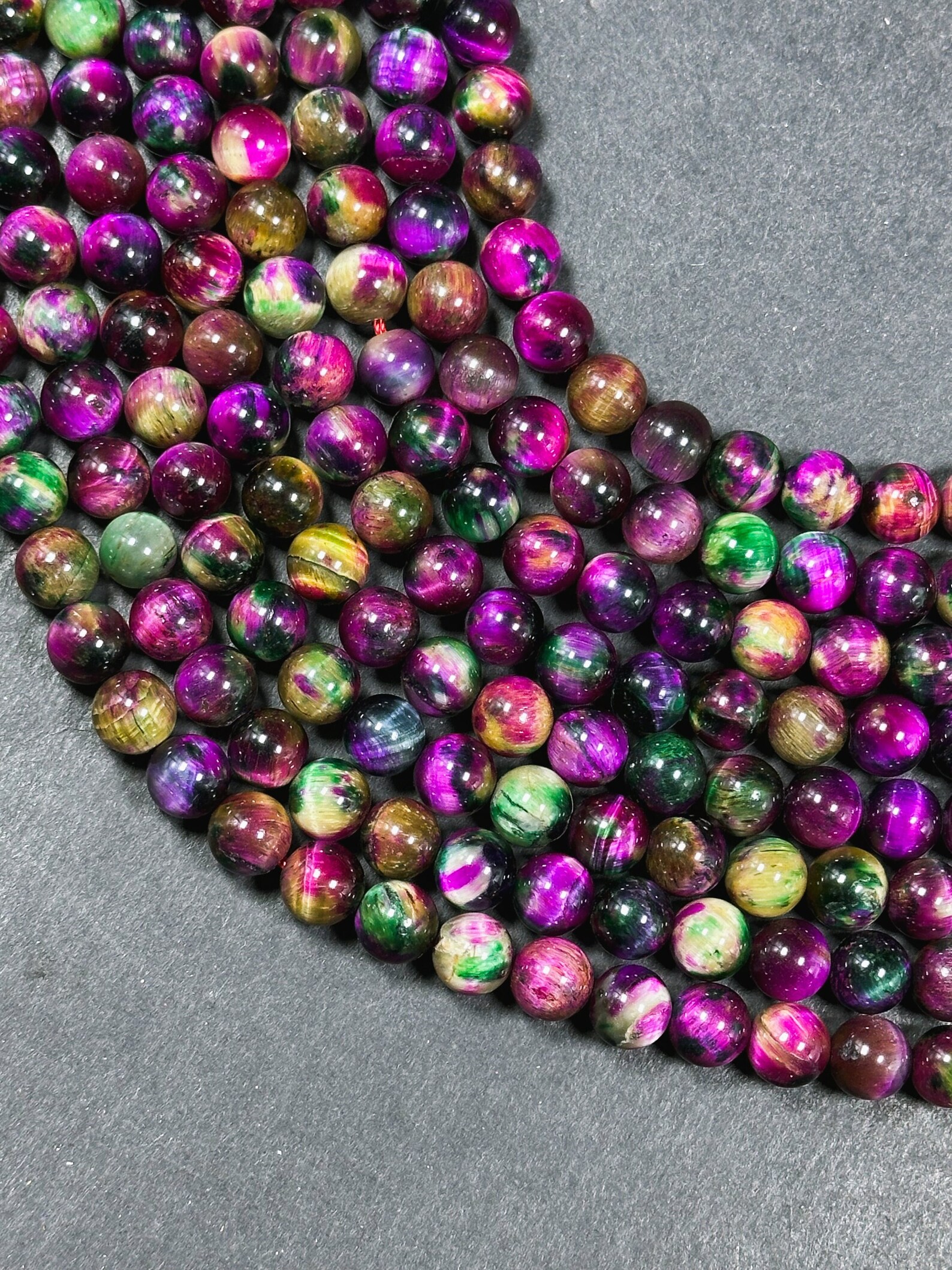 Beautiful Galaxy Fuchsia Pink Tiger Eye Gemstone 8mm Round Beads ...