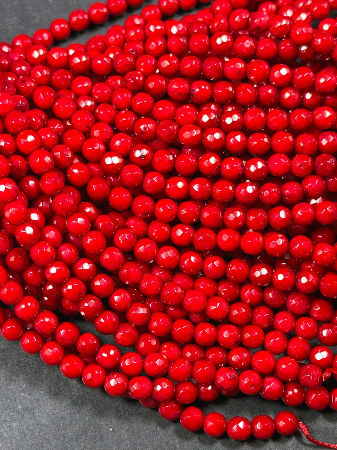 Natural Red Coral Gemstone Bead Faceted 3mm 5mm Round Beads, Beautiful ...