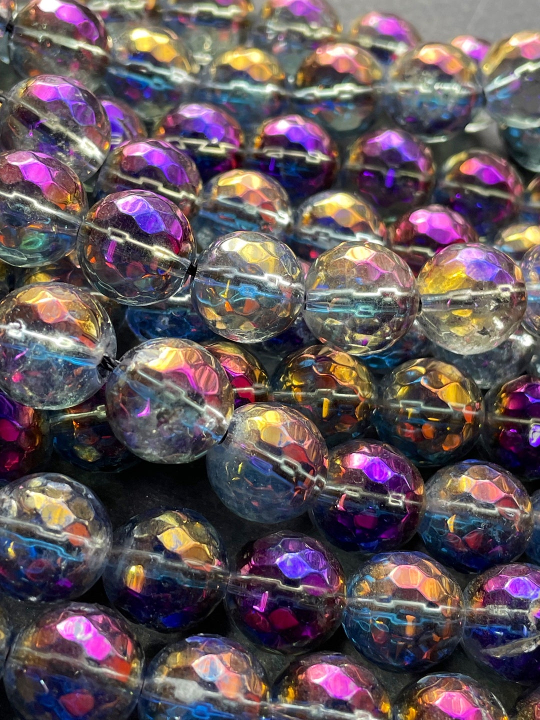 Rainbow Mystic Galaxy Quartz Crystal Gemstone Bead. Faceted 8mm 10mm ...