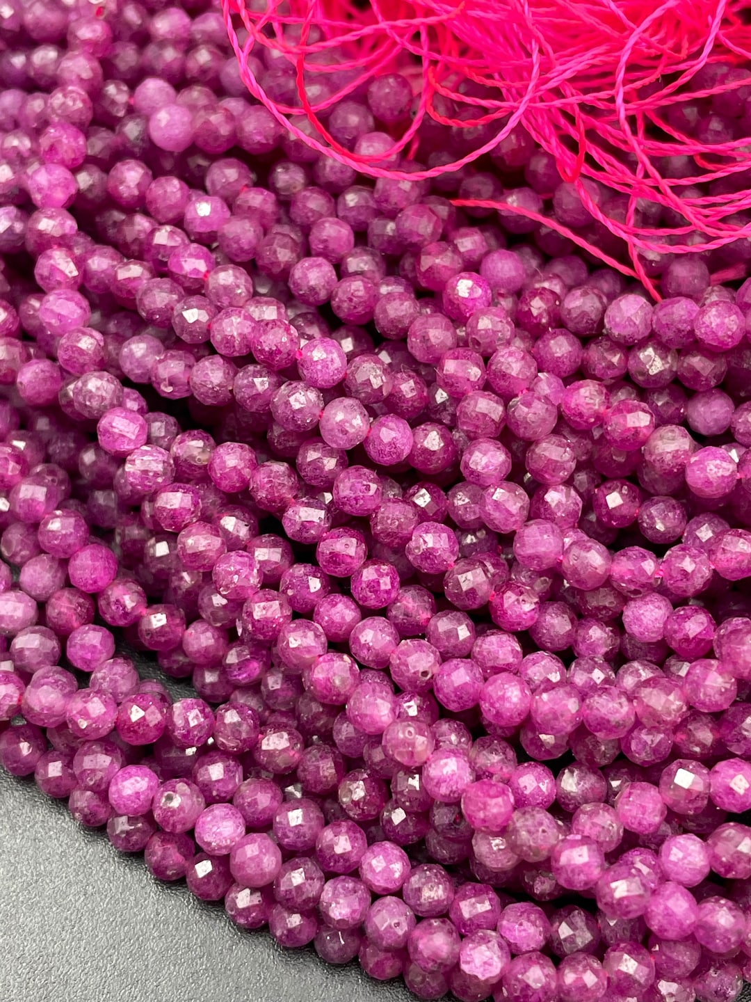 AAA Natural Ruby Gemstone Bead. Faceted 2mm 3mm 4mm Round Bead ...