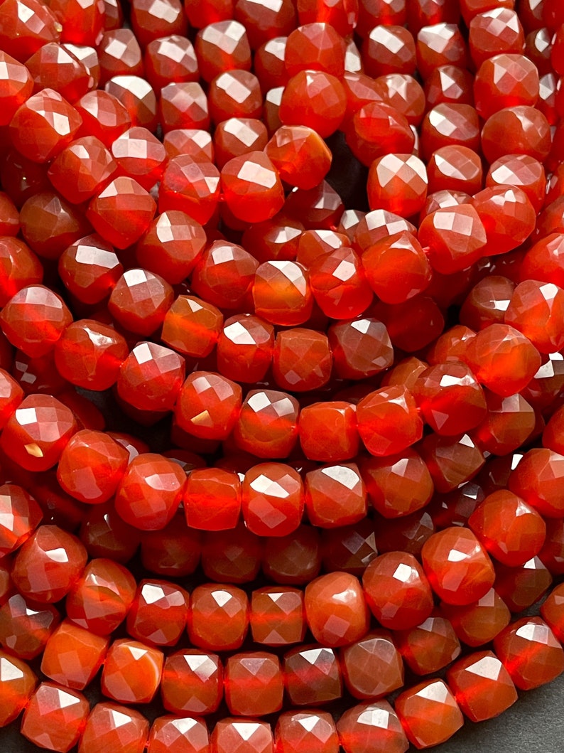 AAA Natural Carnelian Stone Bead. Faceted 9mm Square Shape. Gorgeous ...