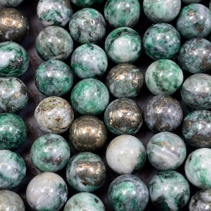 NATURAL Pyrite in Green Jade Gemstone Bead 6mm 8mm 10mm Round Beads ...