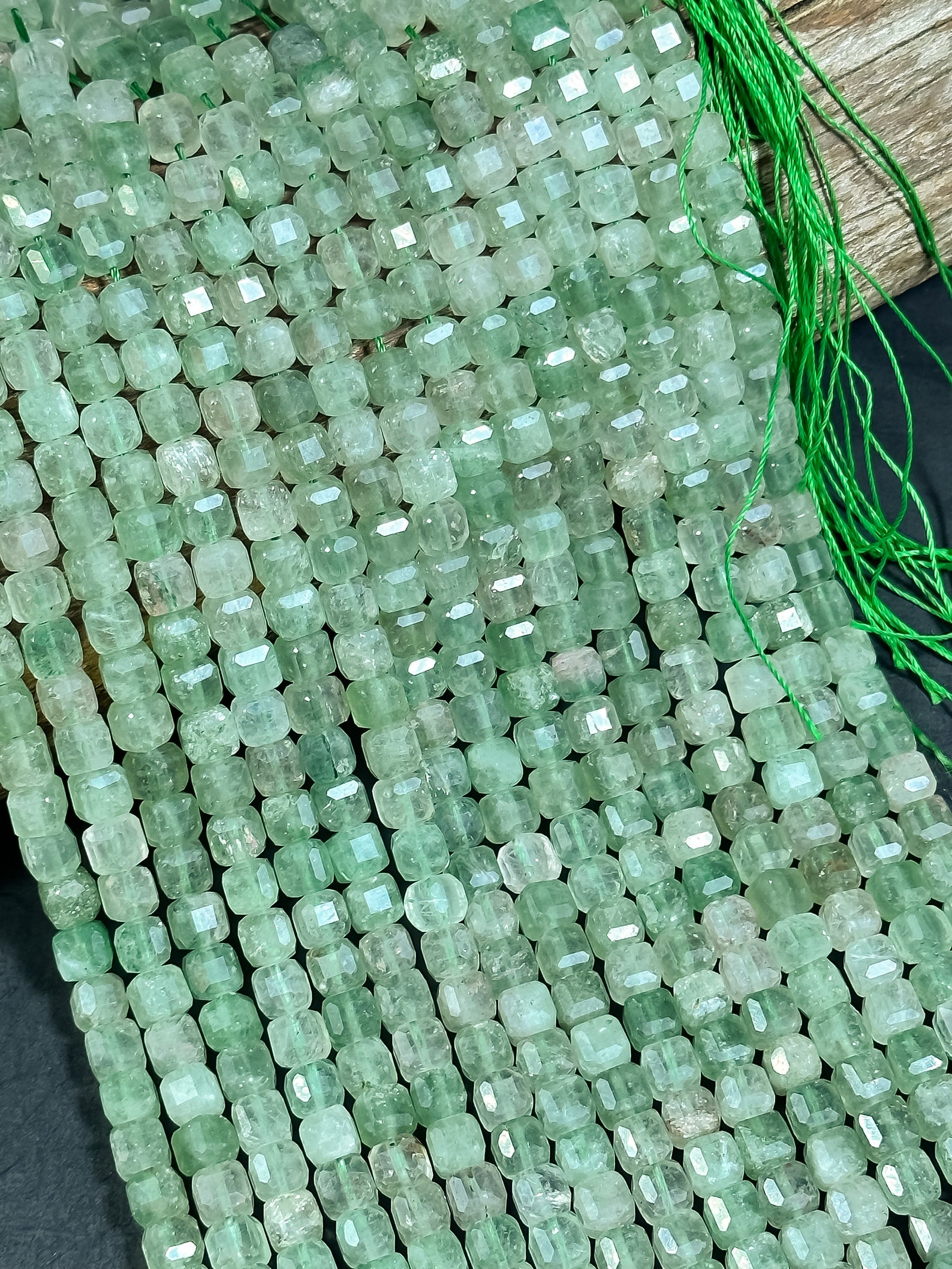 NATURAL Green Strawberry Quartz Gemstone Bead Faceted 6mm Cube Shape ...