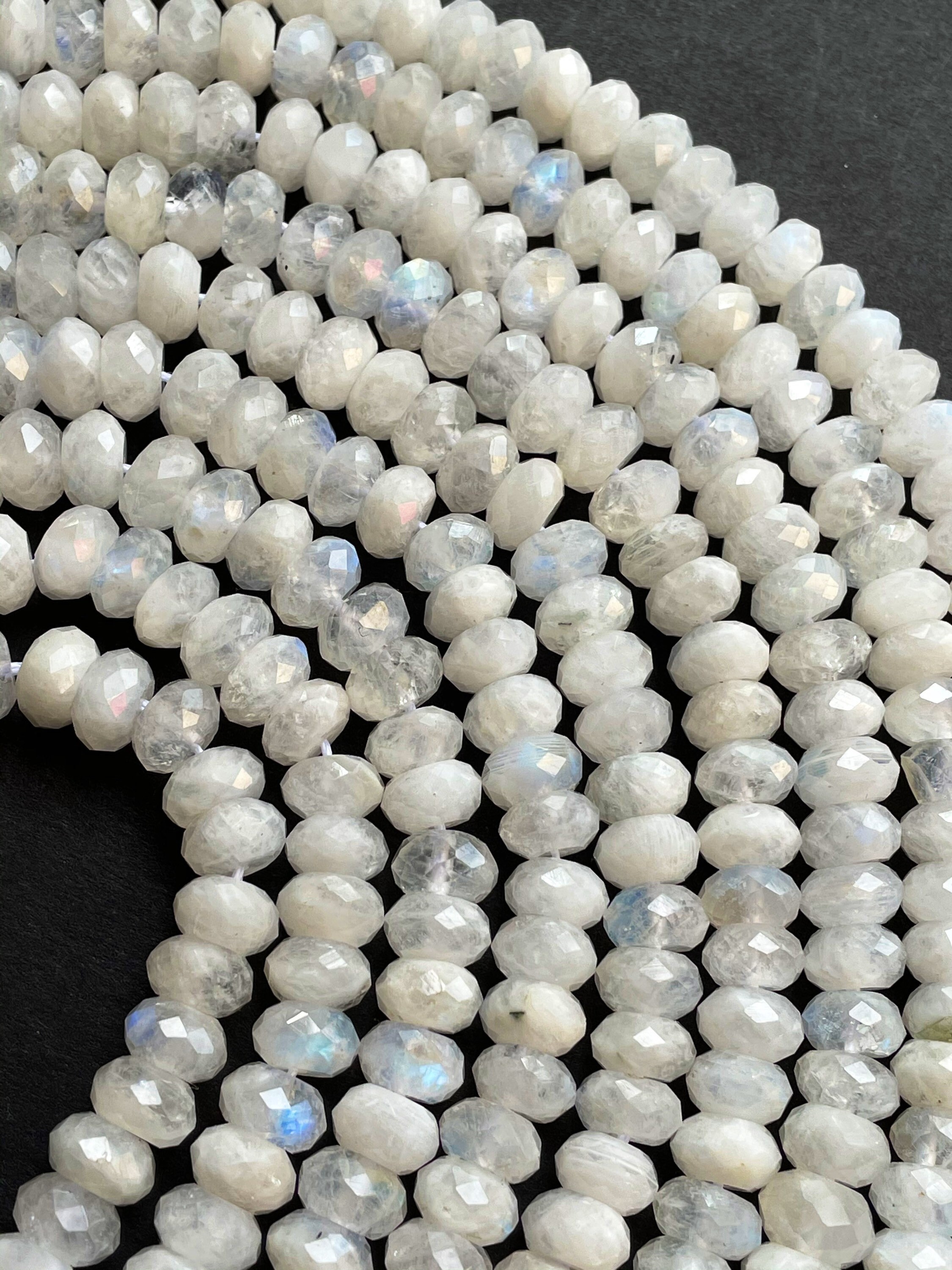AA Natural Moonstone Rainbow Color Faceted 4x6mm 5x8mm 6x9mm Rondelle ...