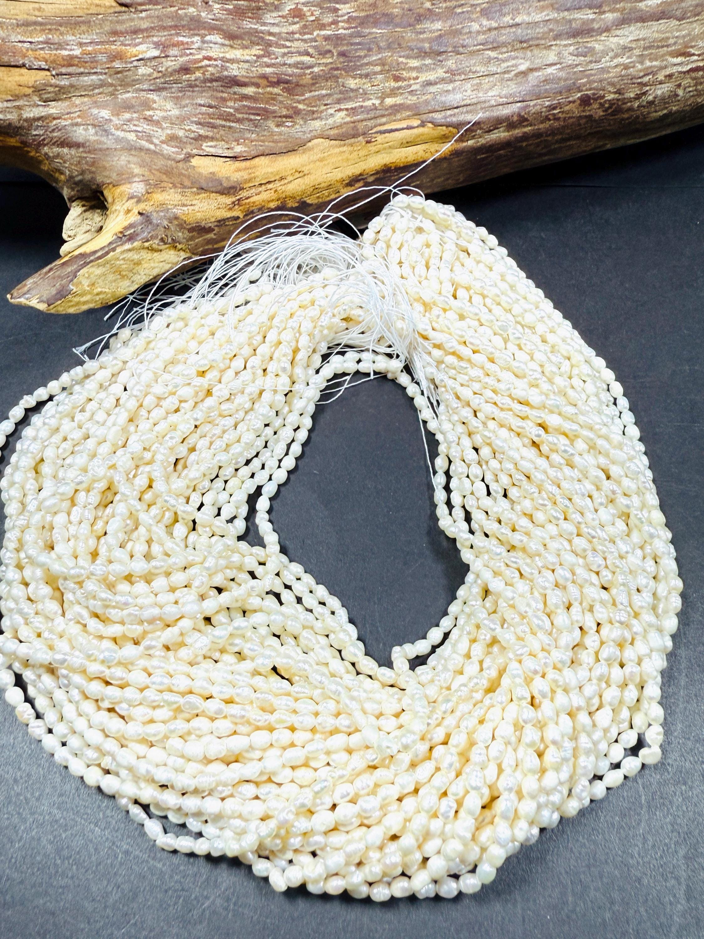 Natural Freshwater Pearl Beads, 3-4mm, Rice Shape Beads, White Beads ...