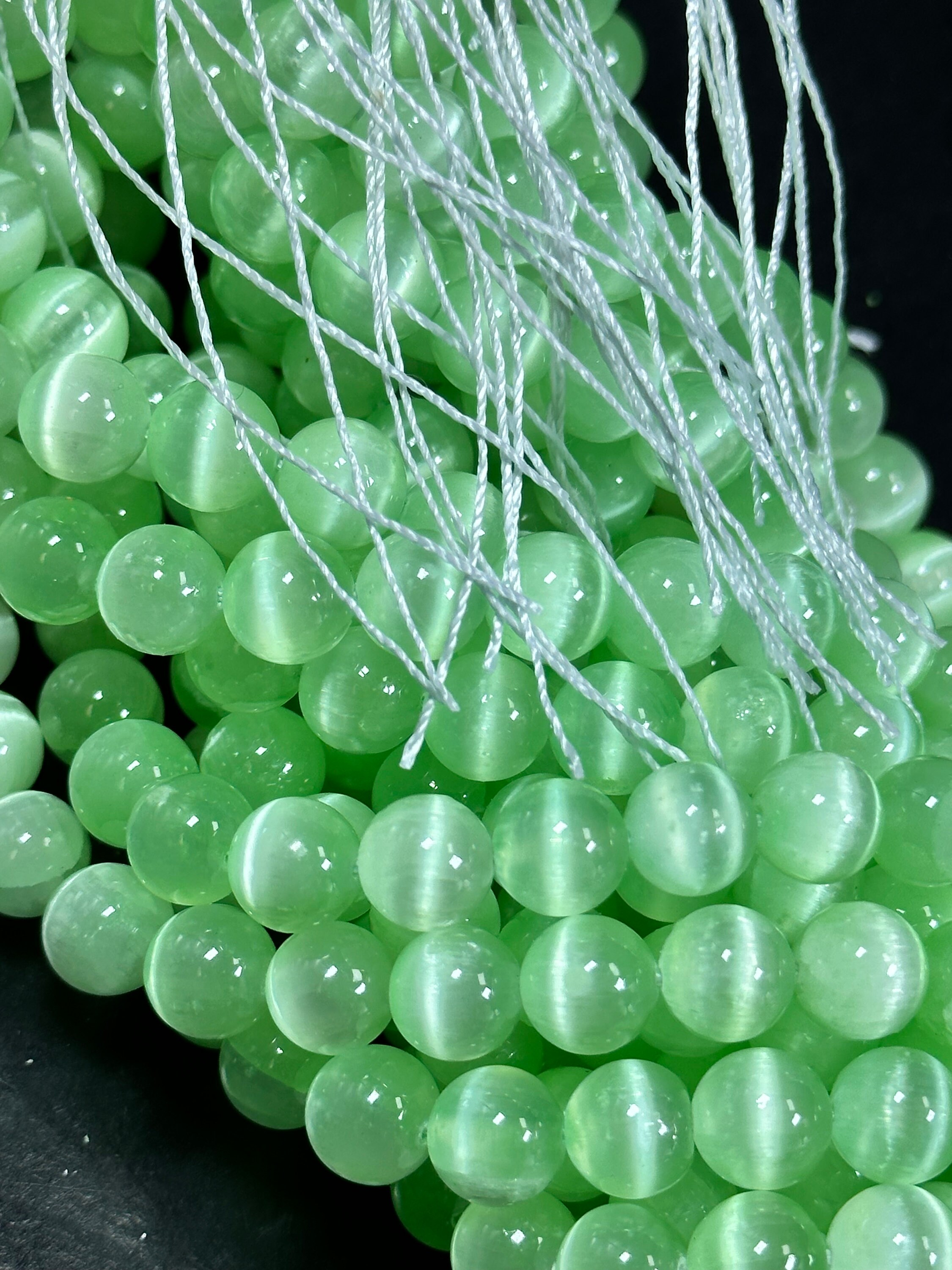 AAA Natural Selenite Gemstone Bead, 8mm 10mm Round Bead, Gorgeous Green ...