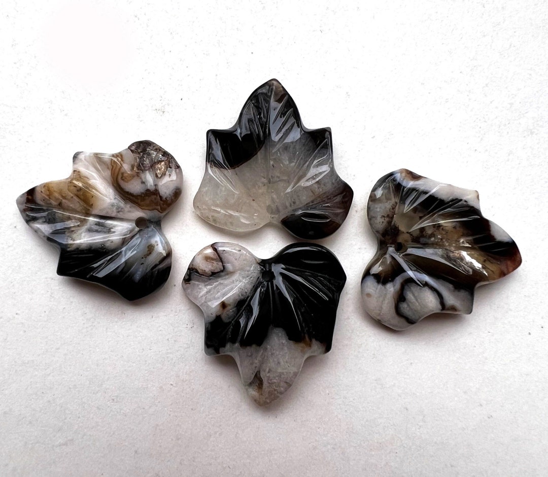 Natural Blossom Agate Hand Carved Maple Leaf Pendant 24mm Gorgeous ...