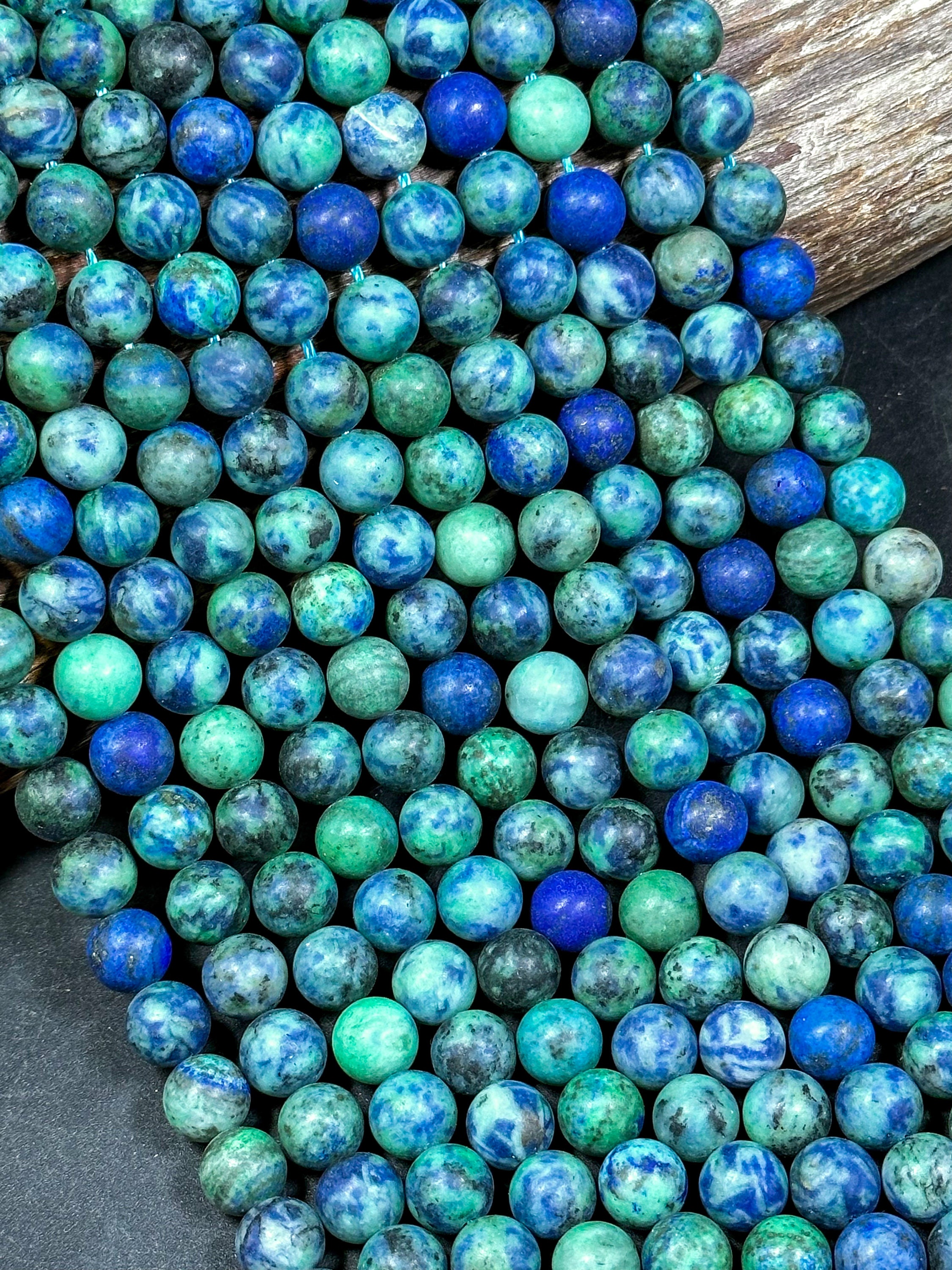 NATURAL Matte Azurite Gemstone Bead 4mm 6mm 8mm 10mm 12mm Round Beads ...