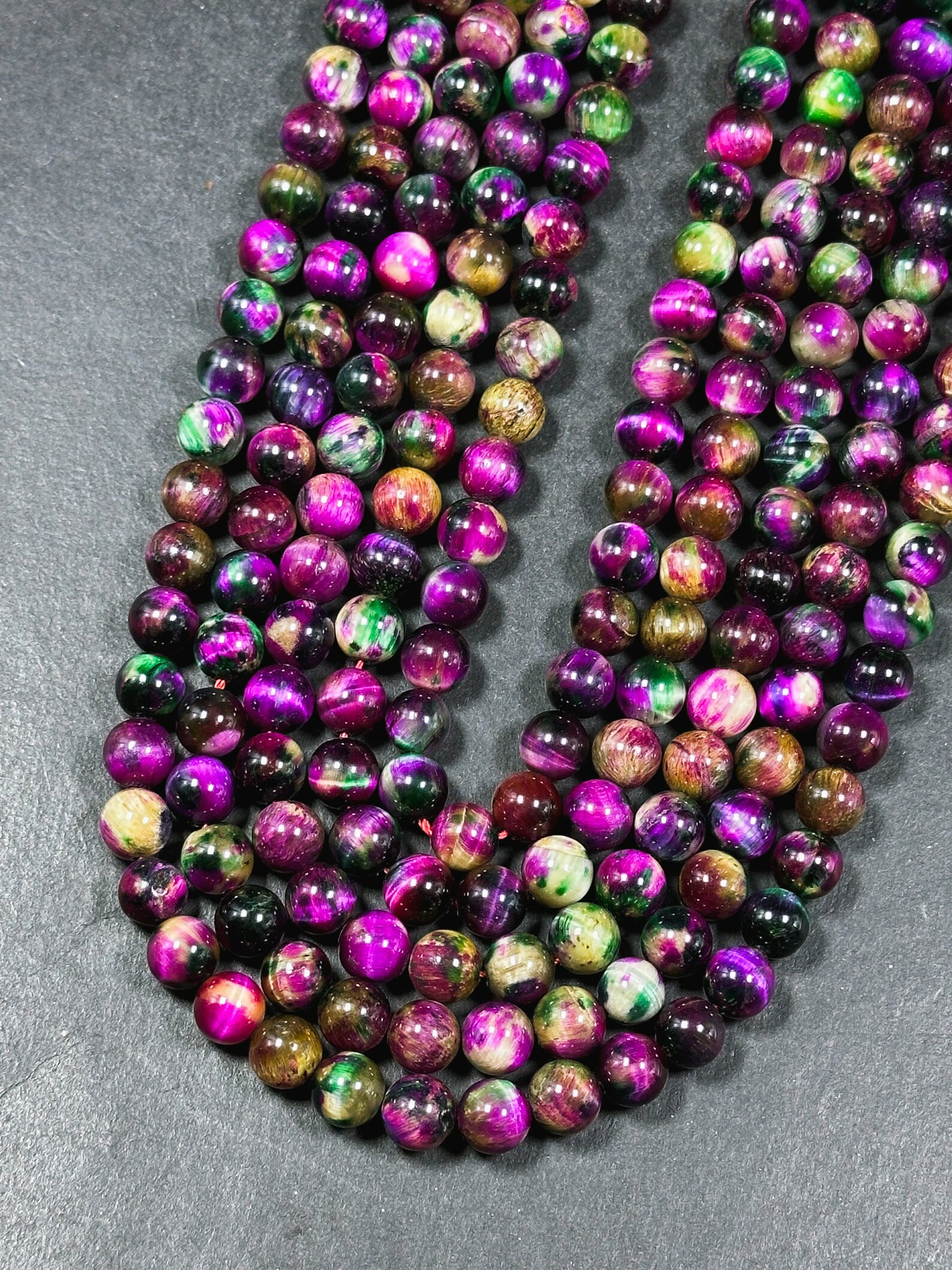 Beautiful Galaxy Fuchsia Pink Tiger Eye Gemstone 8mm Round Beads ...