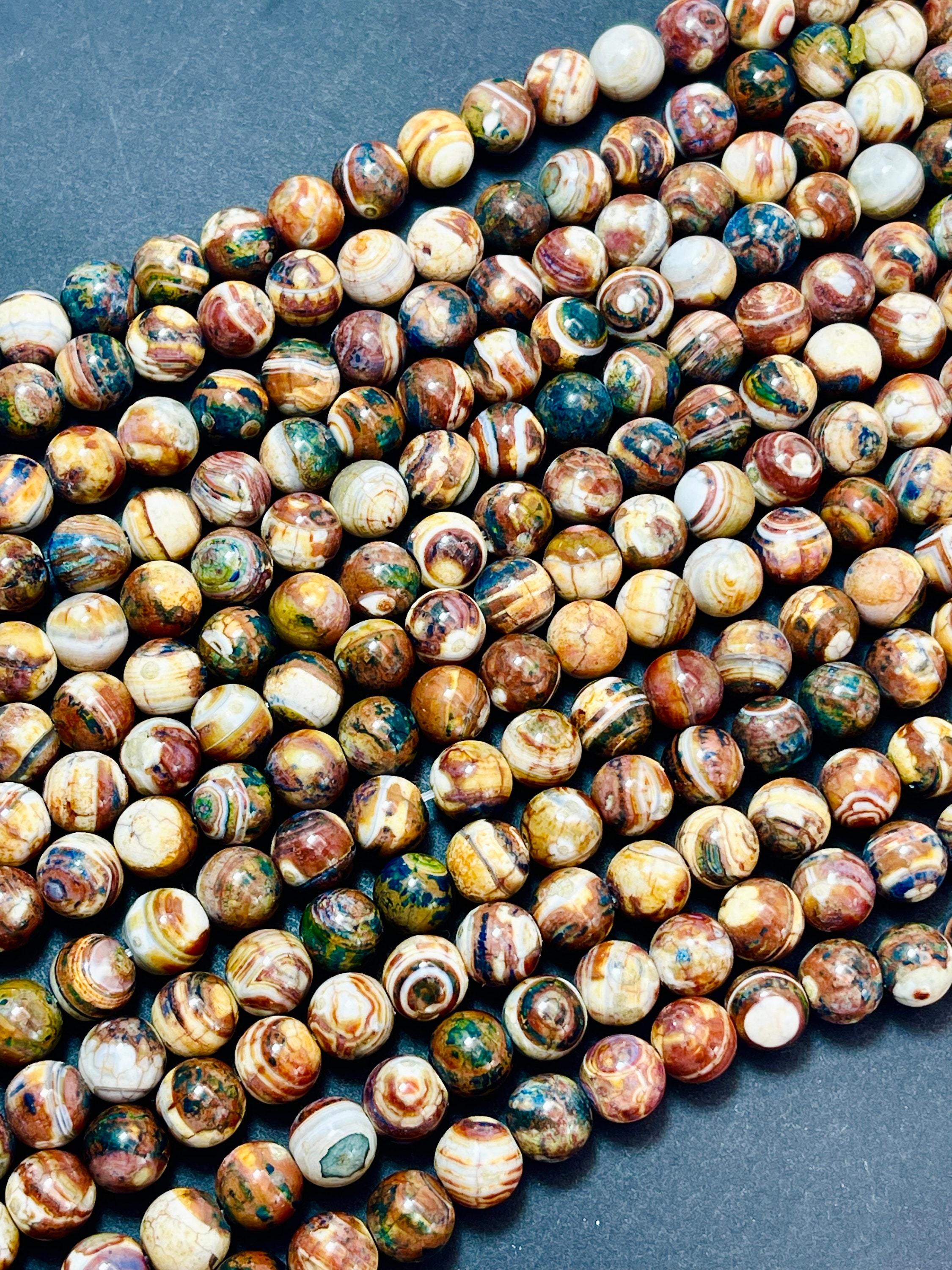 Beautiful Natural Hand Painted Tibetan Gemstone Bead. 10mm Round Bead ...
