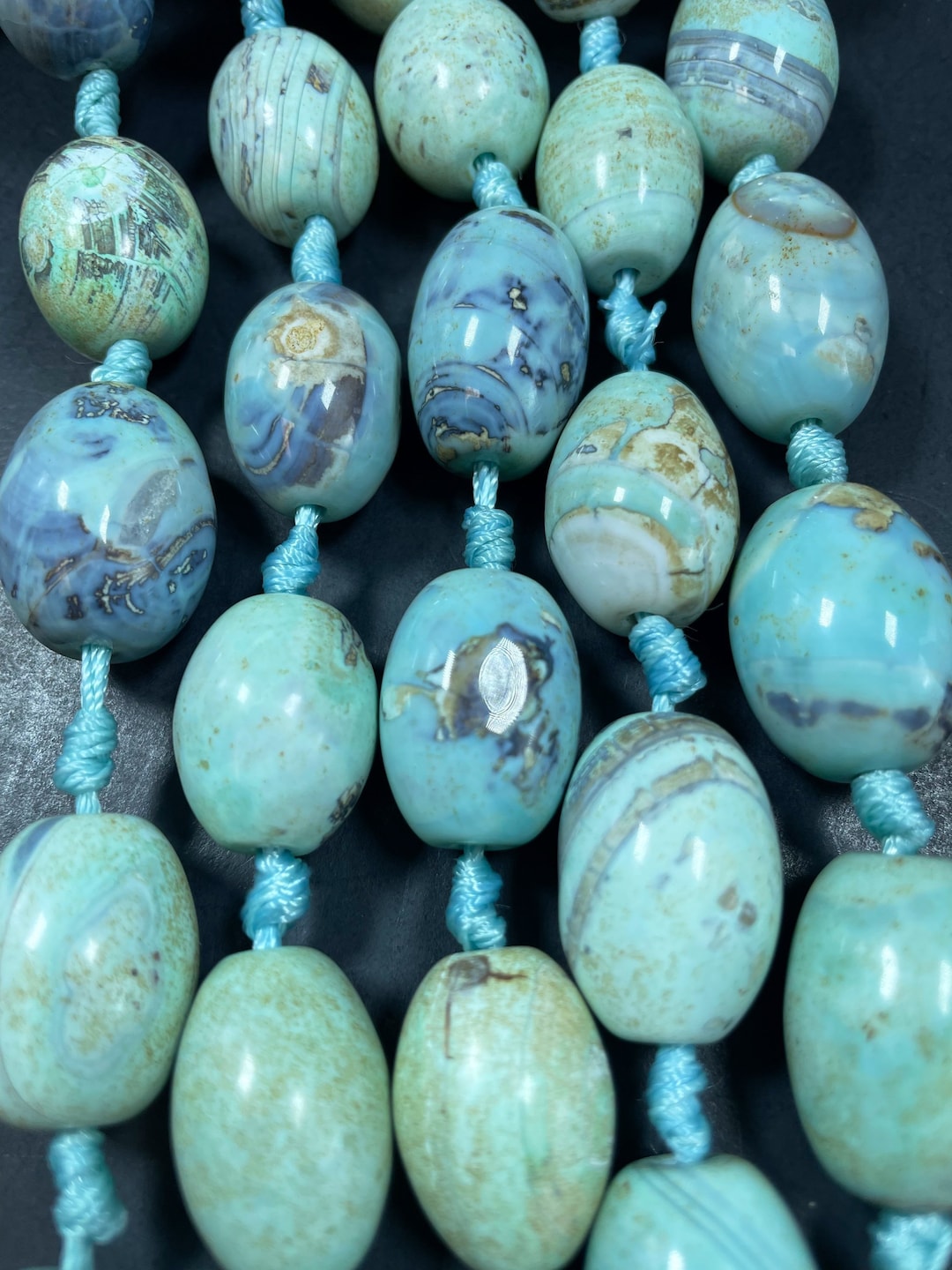 AAA Natural Blue Dragon Skin Agate Gemstone Bead . 15x24mm Barrel Shape ...