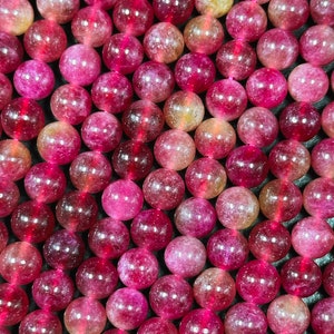 Natural Watermelon Tourmaline Quartz Gemstone Bead Smooth 6mm 8mm Round ...