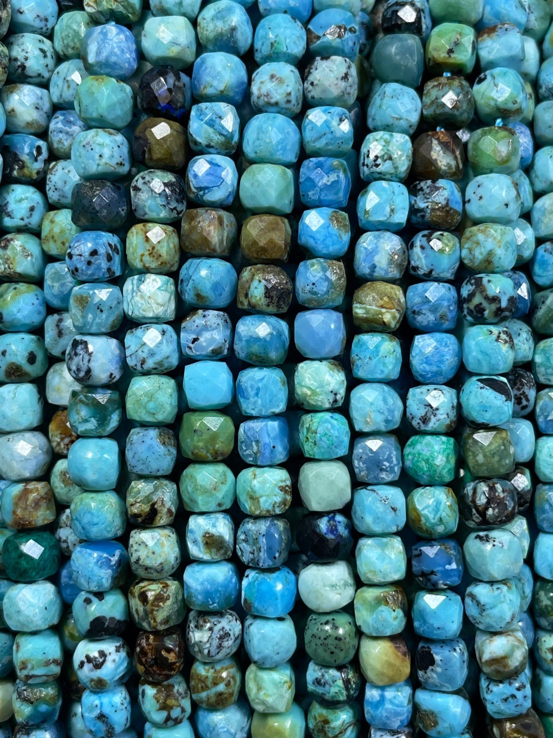 AAA Natural Turquoise Cube Shape Gemstone Bead . Faceted 4mm Bead ...