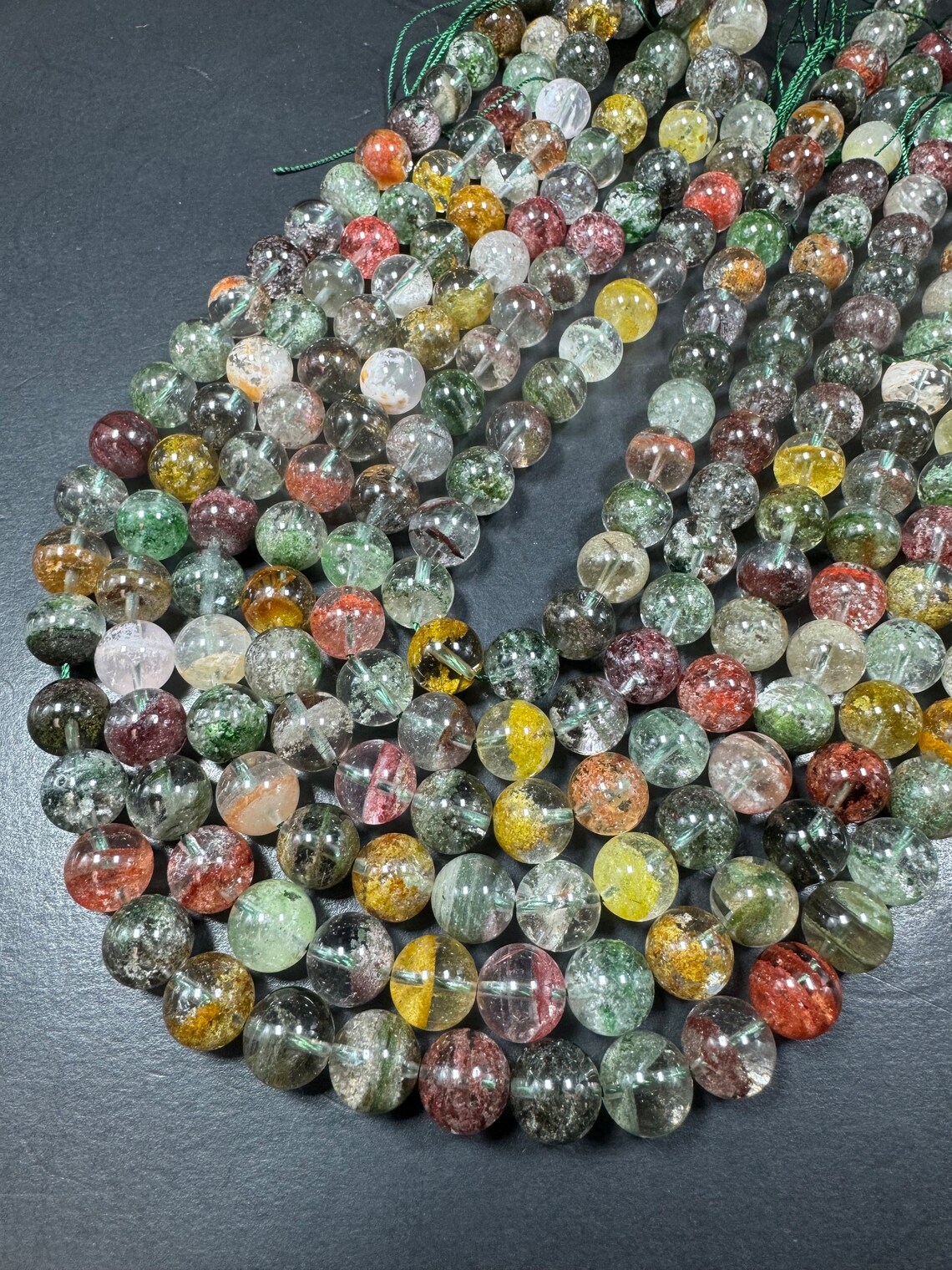 AAA Natural Rutilated Phantom Ghost Crystal Quartz .gemstone Round Bead ...