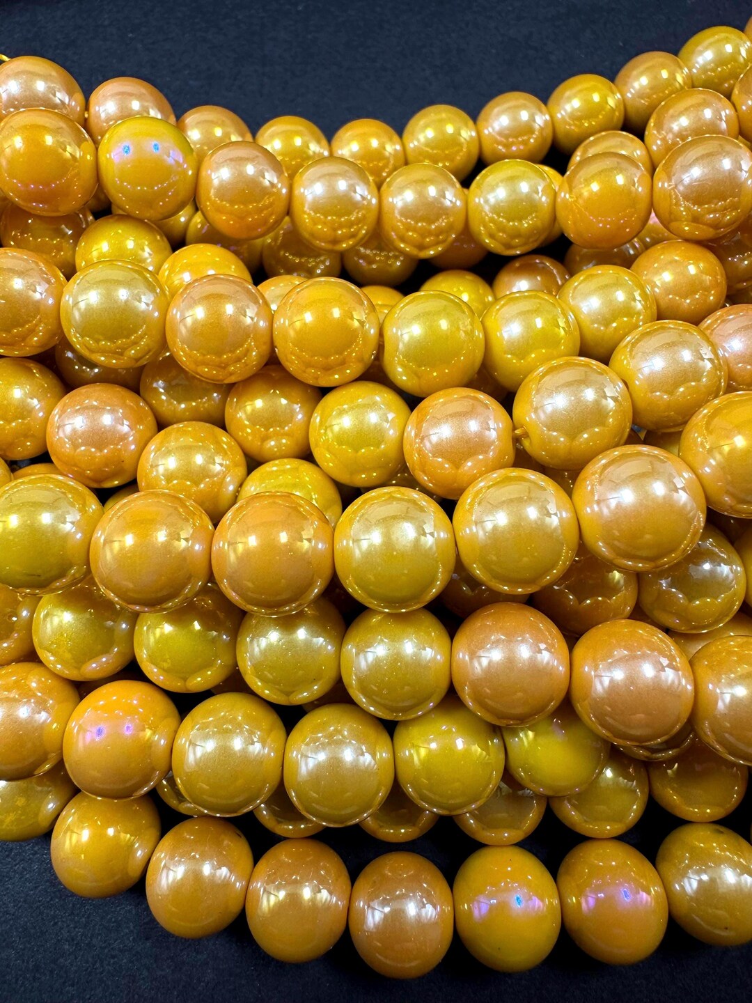 Gorgeous Yellow Rainbow Crystal Pearl Beads 6mm 8mm 10mm 12mm Round ...