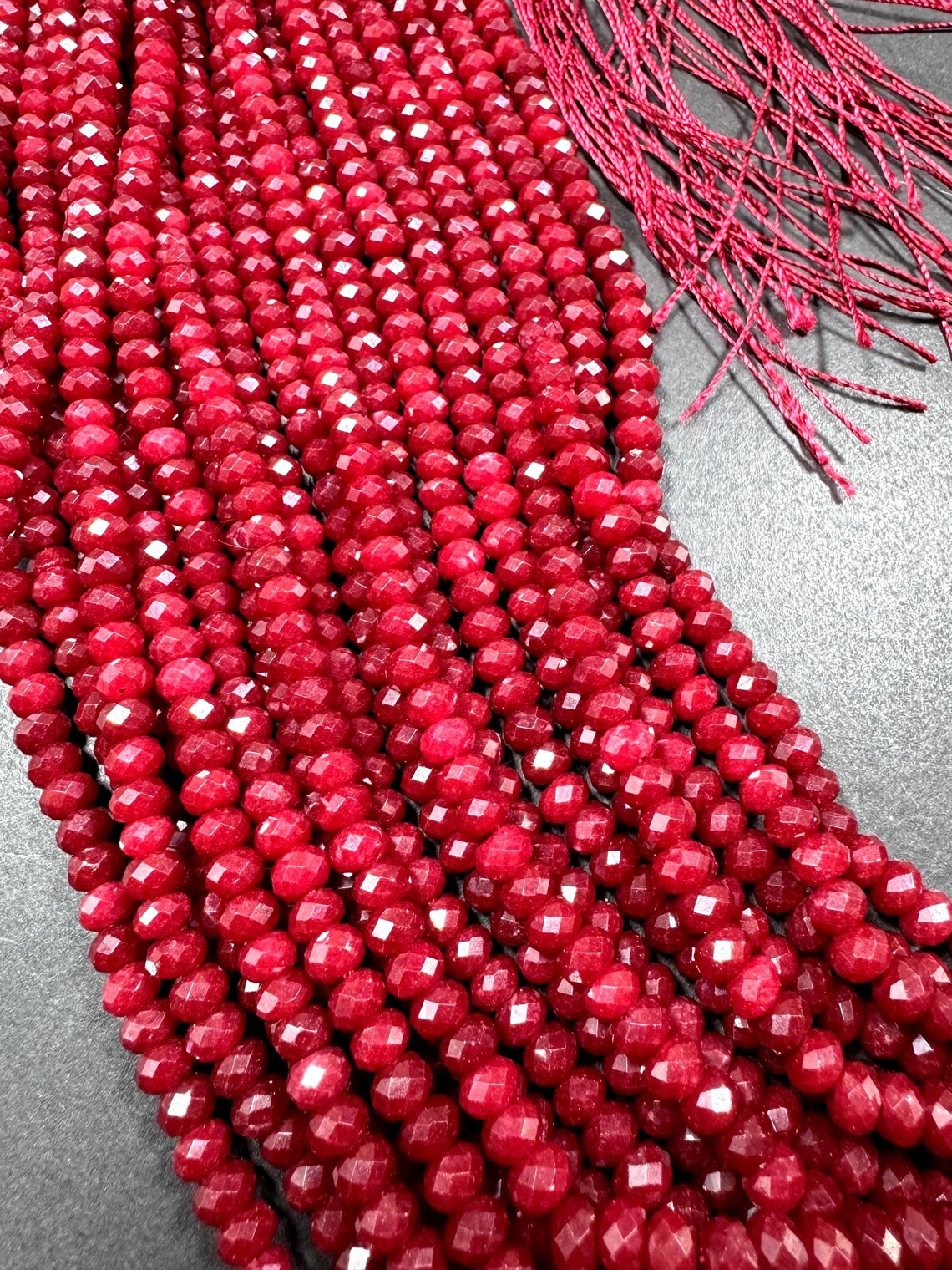 Natural Gemstone Bead. Red Jade Stone Bead. Faceted Rondelle Shape ...