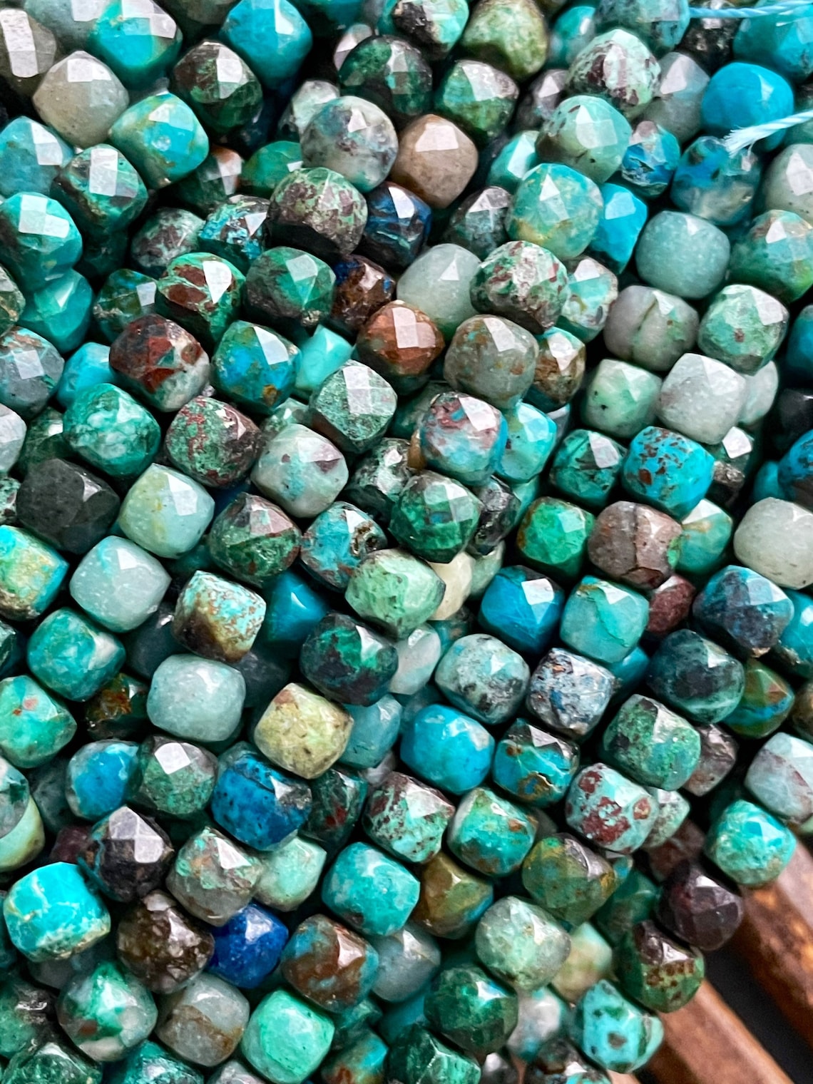 Natural blue turquoise stone bead . Faceted 4mm square shape | Etsy