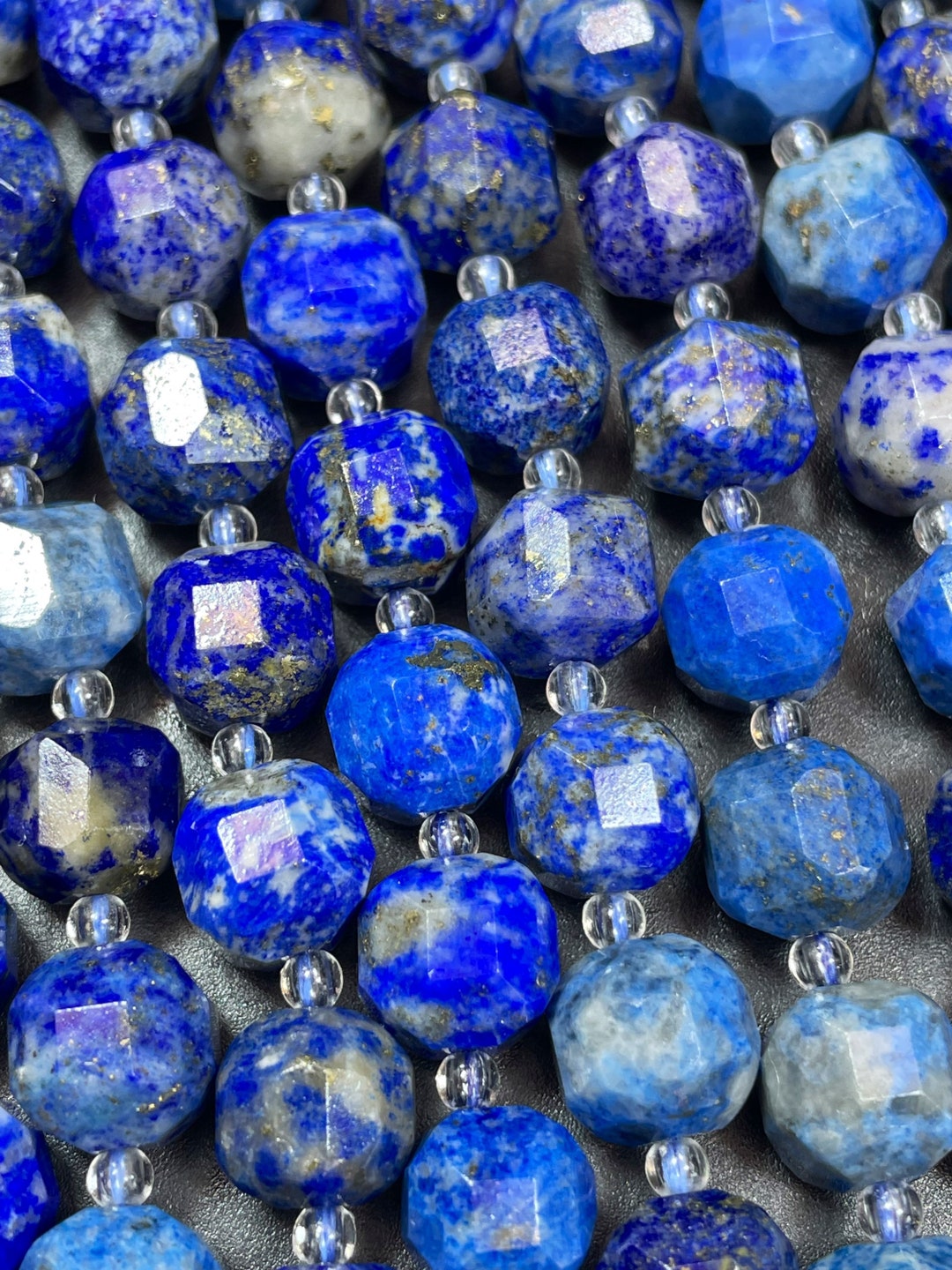 A+100% Natural Lapis Lazuli Stone Bead. Faceted 10mm Barrel Shape Bead ...