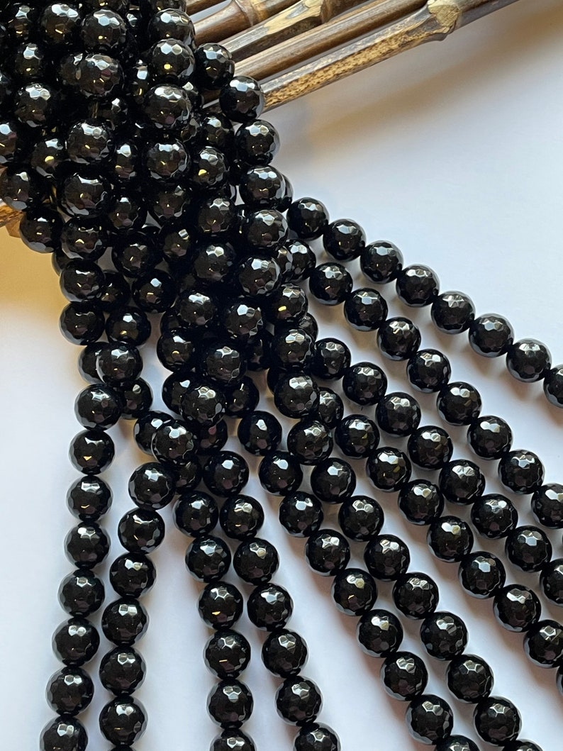 AAA Natural Black Onyx Stone Bead . Faceted 4mm 6mm 8mm 10mm 12mm Round ...