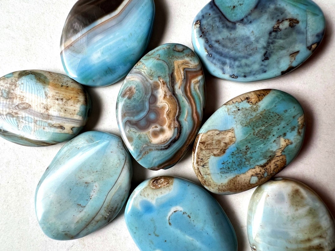 Natural Dragon Skin Agate Curved Oval Shape 24x34mm, Beautiful Blue ...
