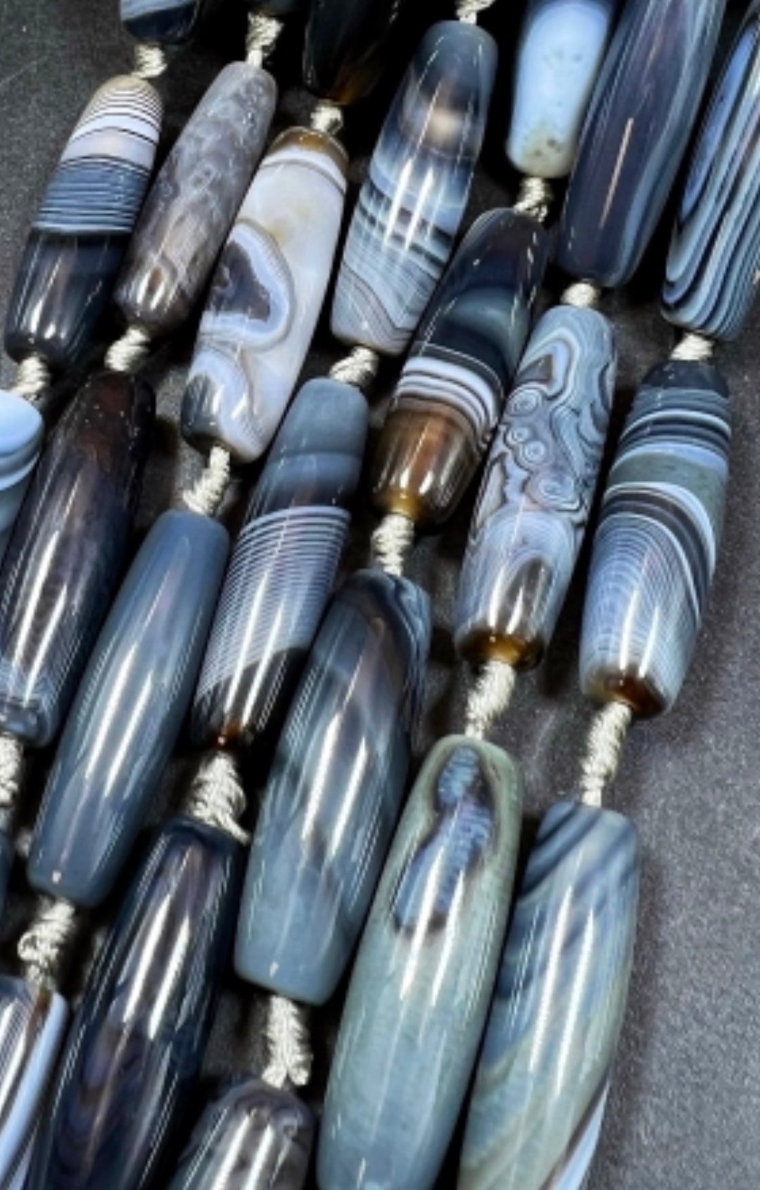 AAA Natural Botswana Agate Tube Shape 12x35mm Gorgeous Natural Black Gray Colors Loose Bead ...