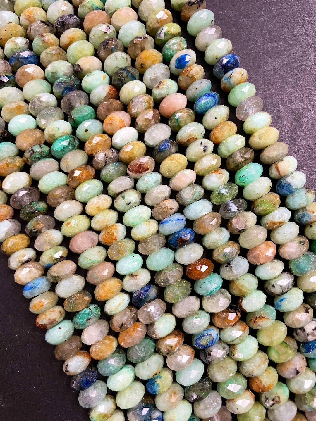Natural Chrysocolla. Faceted 4x6mm Rondelle Bead . Beautiful Natural ...
