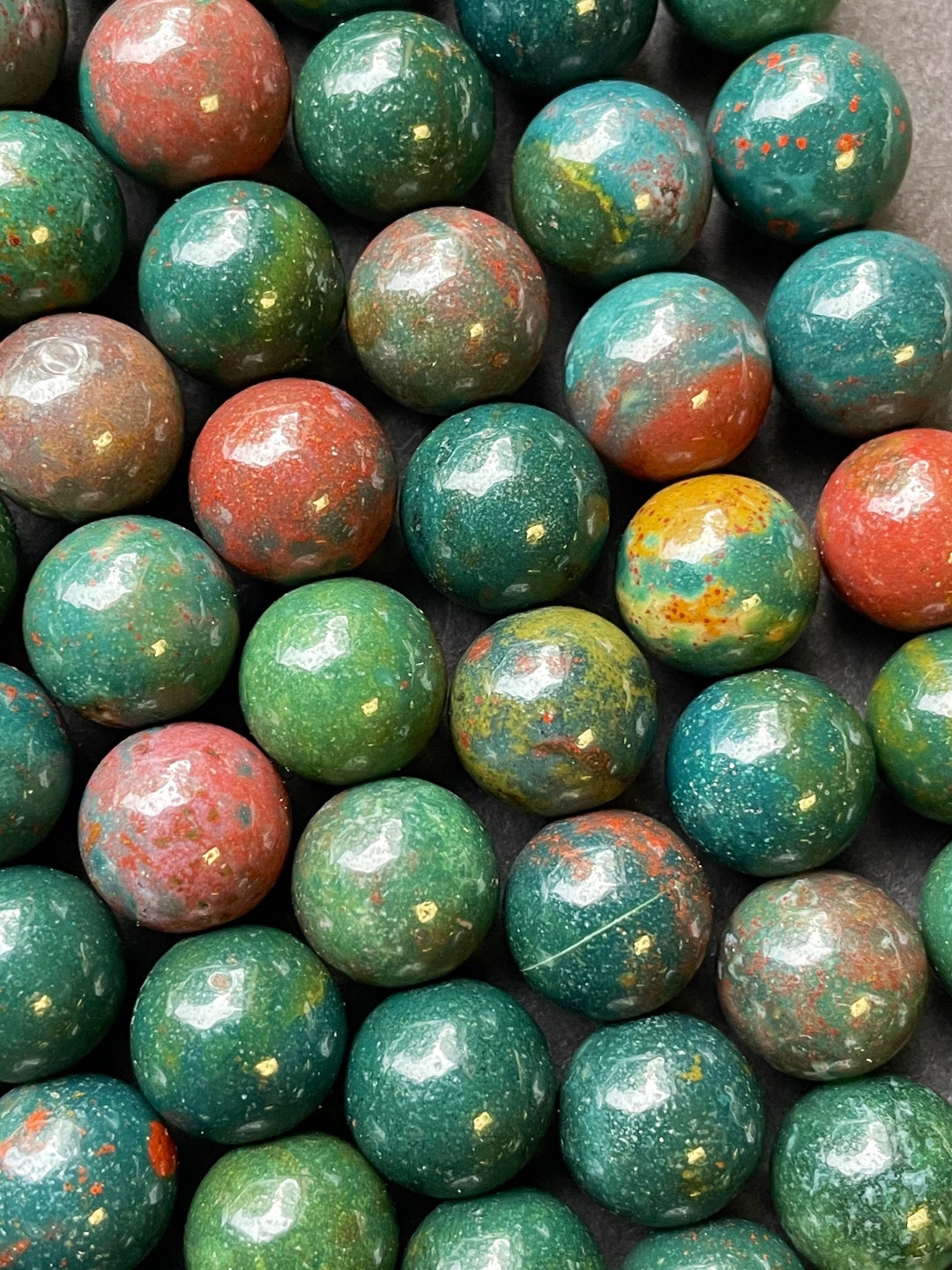 Natural GREEN BLOODSTONE Bead. 6mm 8mm 10mm 12mm Smooth Round Bead ...